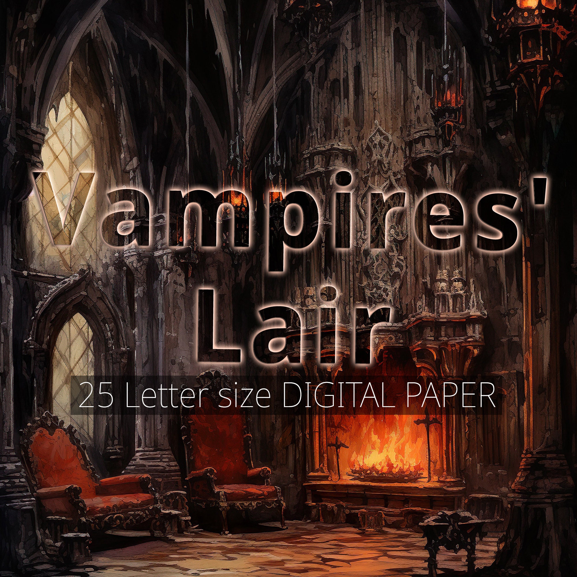 25 Vampires' Lair Digital Paper. Watercolor Horror Printable. Halloween Party Invitation. Scary ...