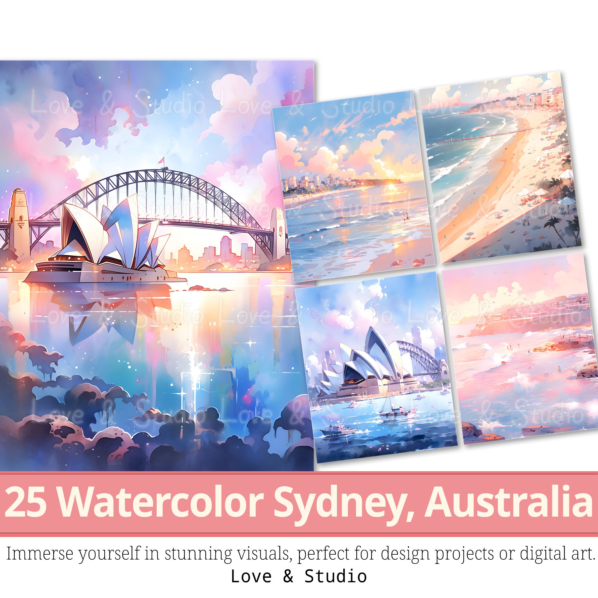 25 Sydney, Australia Digital Paper, Watercolor the Opera House Clipart ...