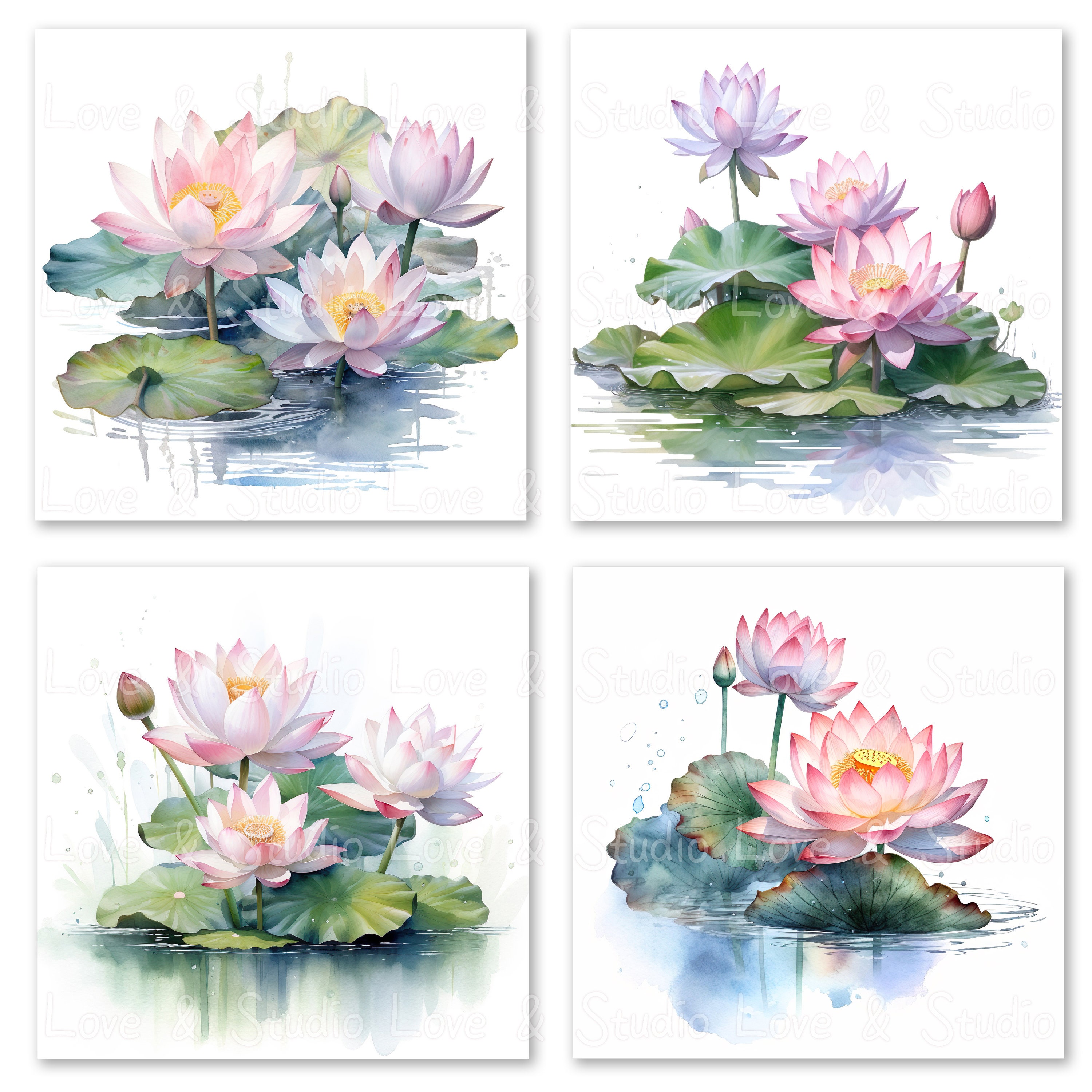 25 Lotus Watercolor Clipart. Digital Floral Watercolor Images ...