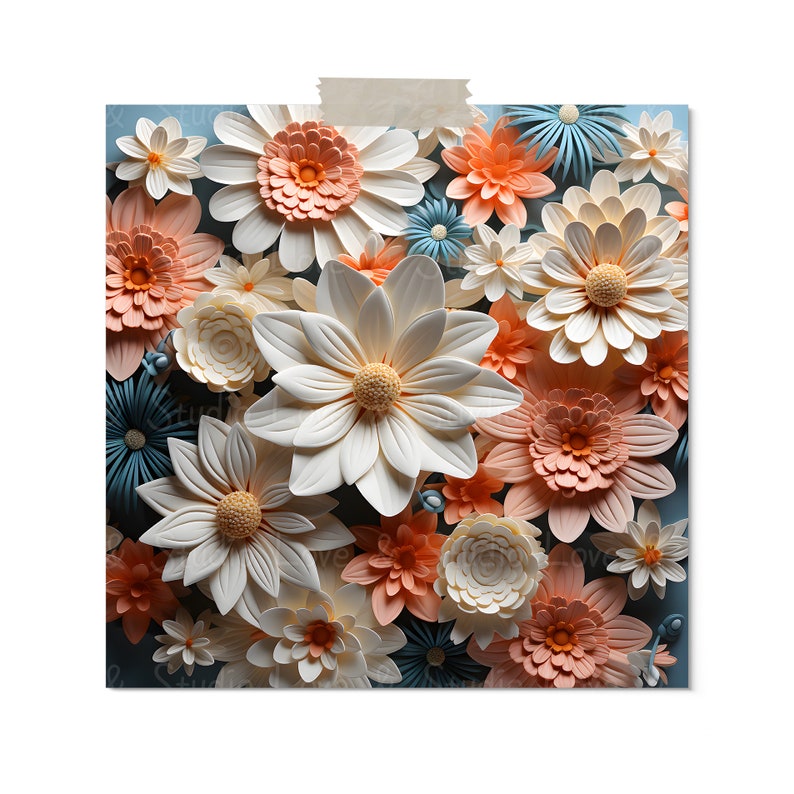 25 3D Floral Digital Paper, Daisy Flower Medley Background, 20X20 In ...