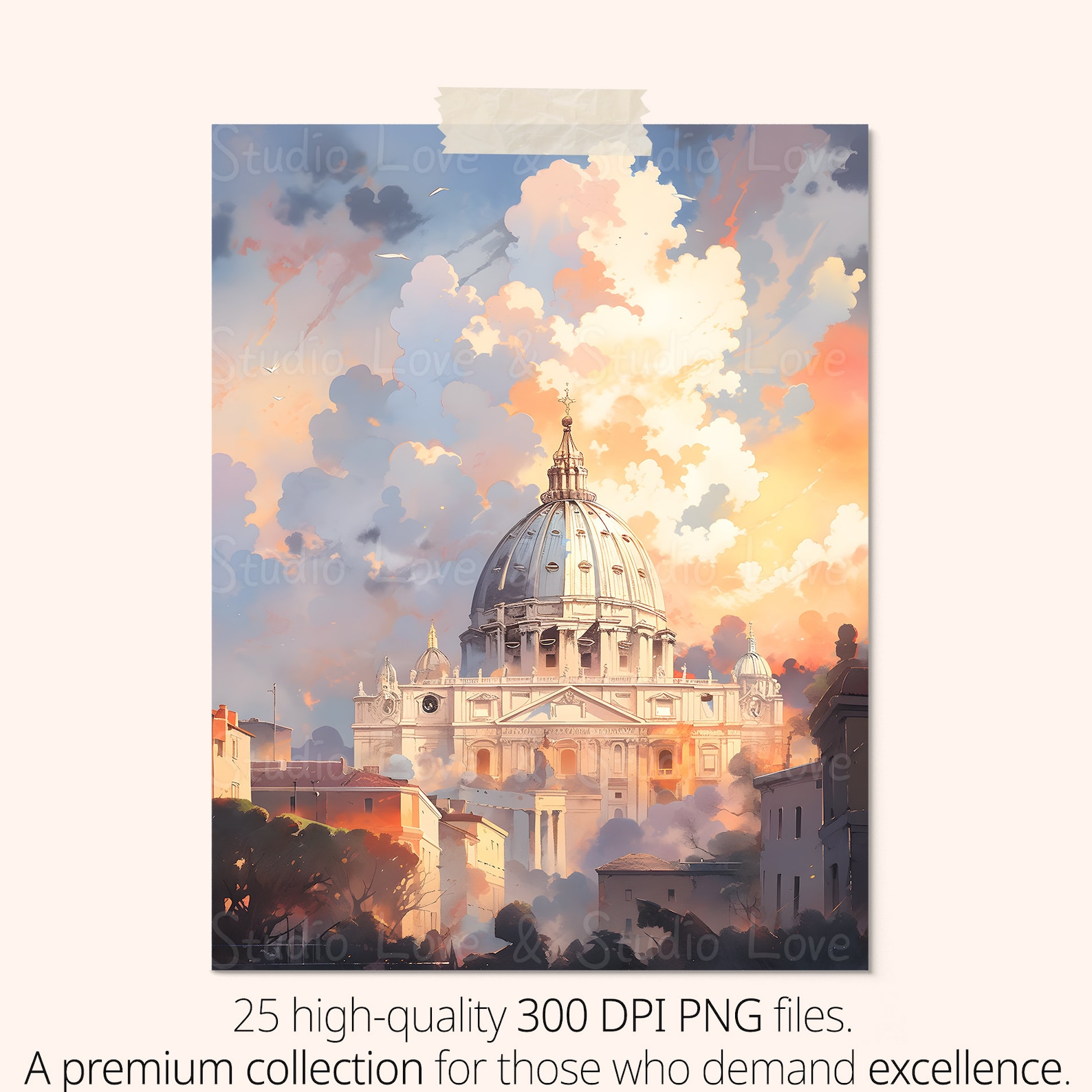 25 Rome, Italy Digital Paper, Watercolor Vatican City View Clipart, Old ...