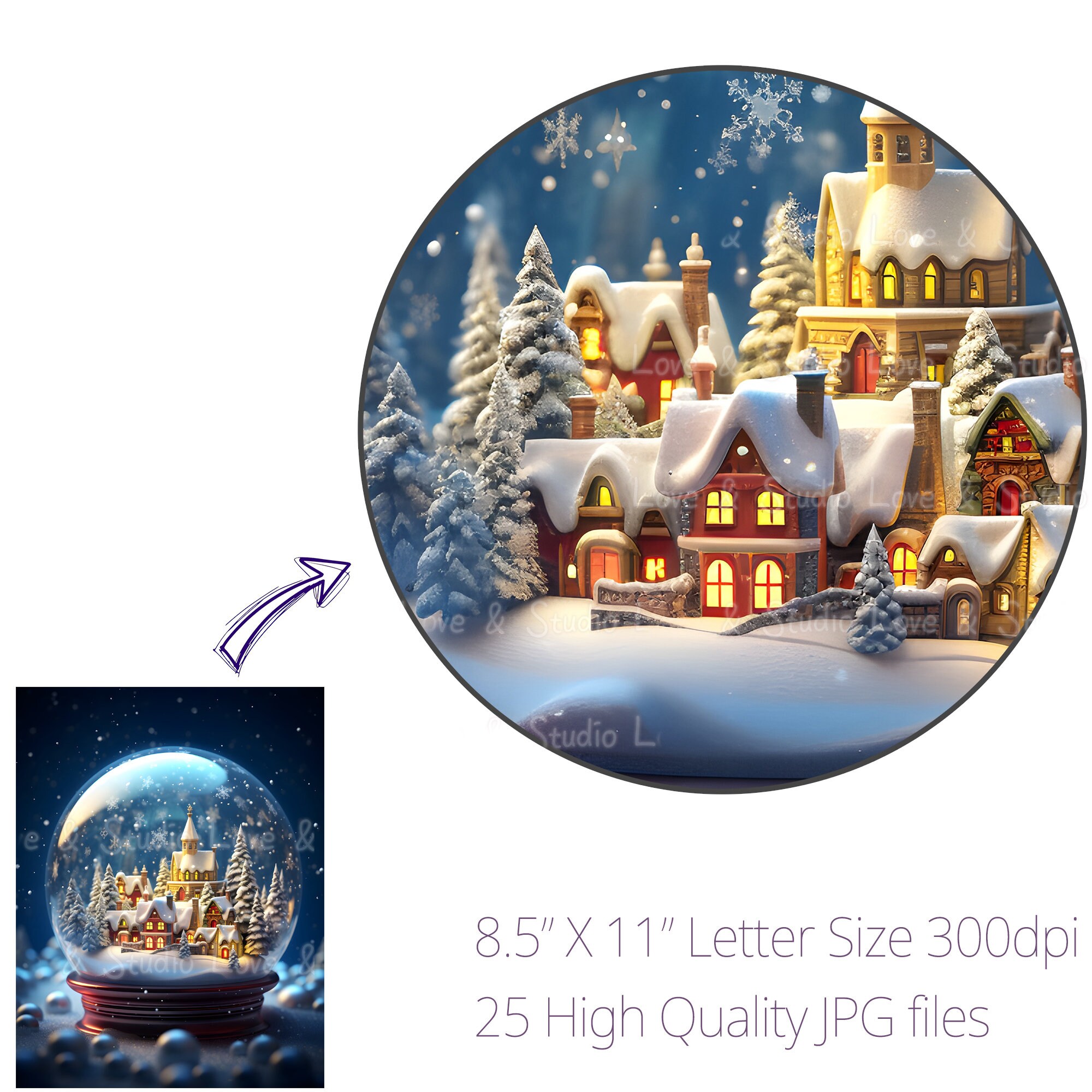 25 Whimsical Snow Globe Digital Paper, Printable Magical Christmas ...