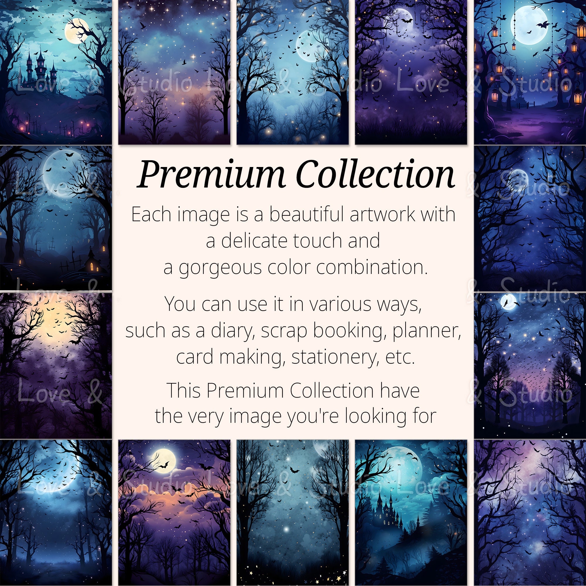 25 Mysterious Night Sky Digital Paper, Watercolor Halloween Party ...