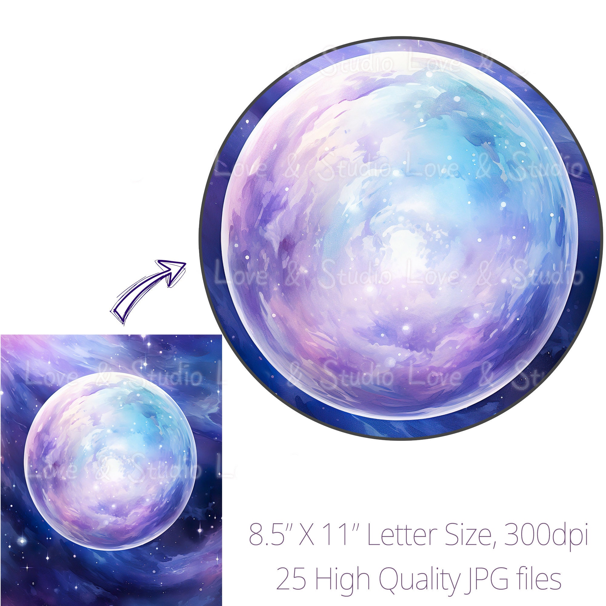 25 Pastel Cosmic Ball Digital Paper, Soft Pastel Shade Watercolor ...
