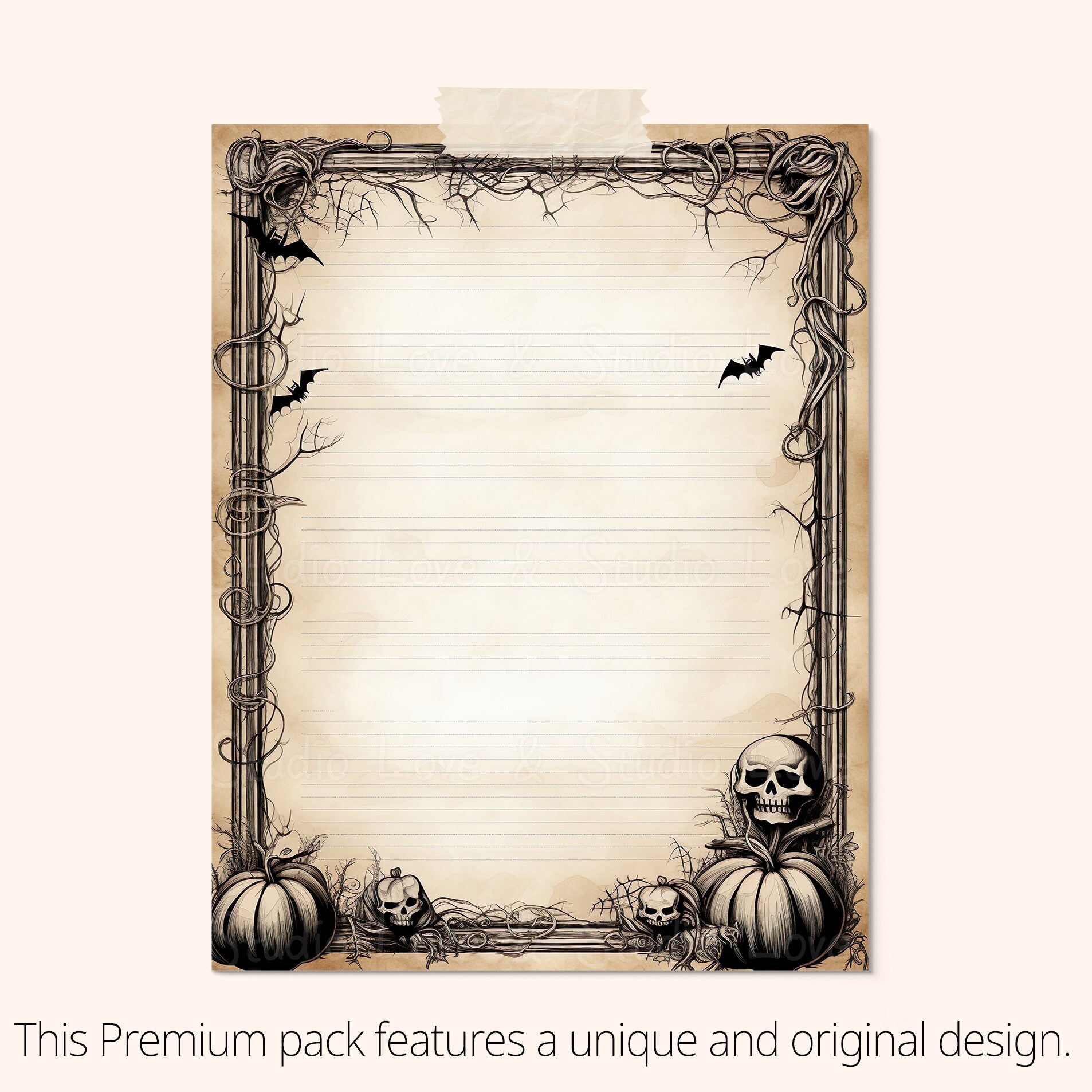 25 Halloween Printable Letter Paper, Watercolor Page Border. Digital ...
