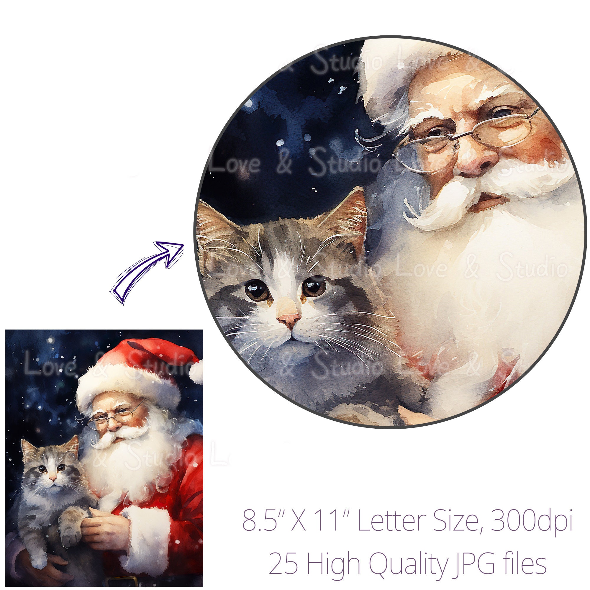 25 Cat and Santa Claus Clipart. Kitten With a Gift From Santa on ...