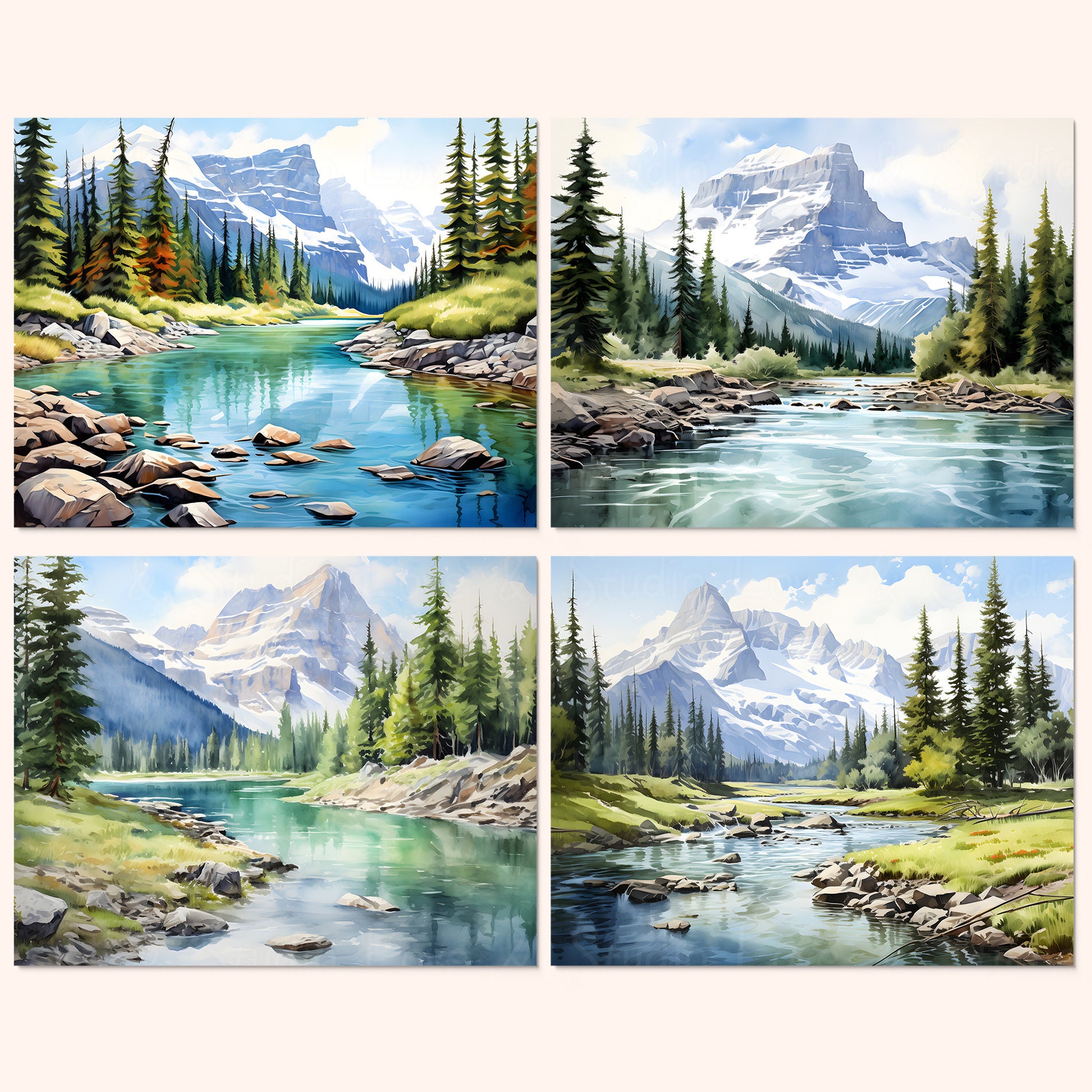 25 the Canadian Rockies Digital Paper, Watercolor the Banff National ...