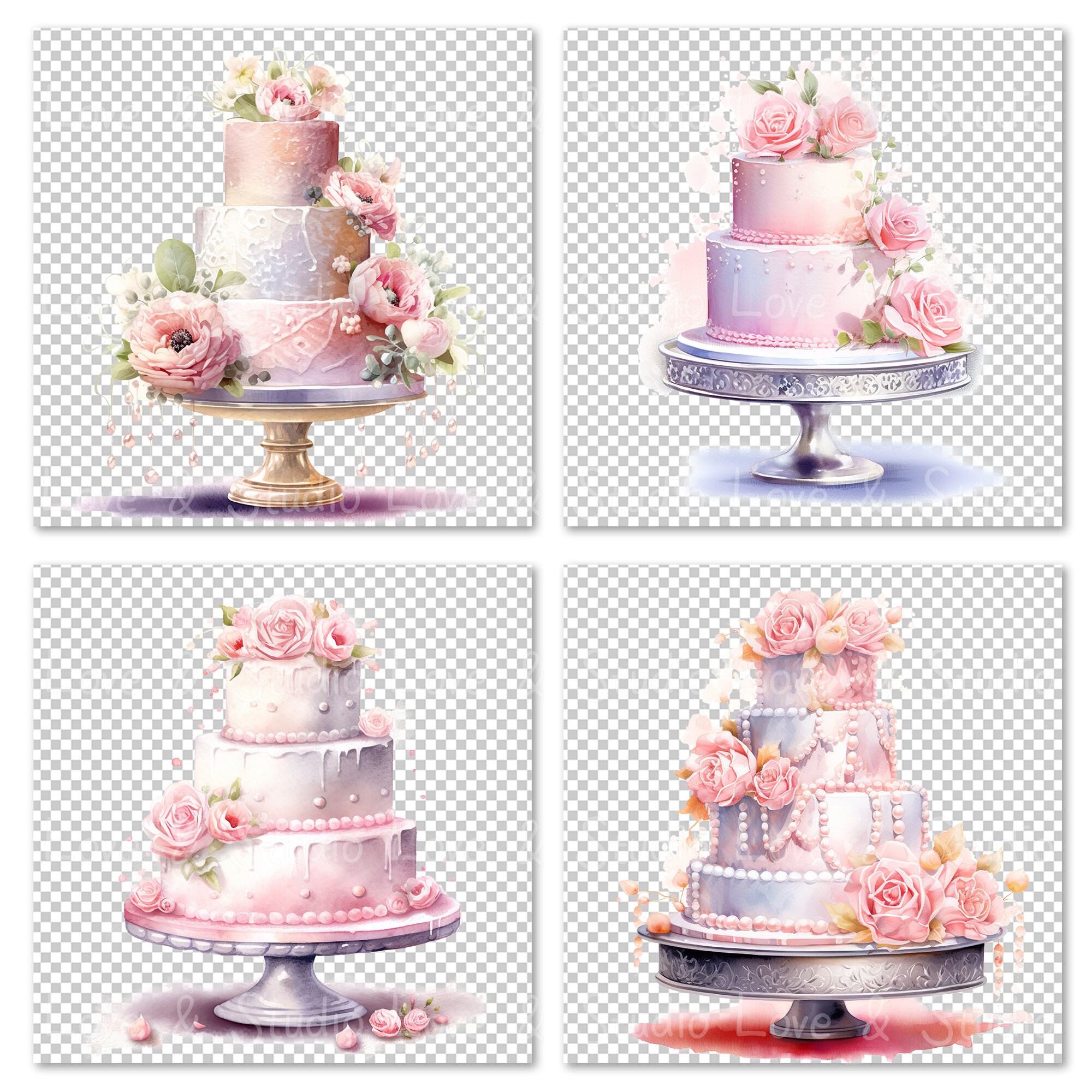 25 Wedding Cake With Flowers and Pearls Clipart. Digital Spring Floral ...