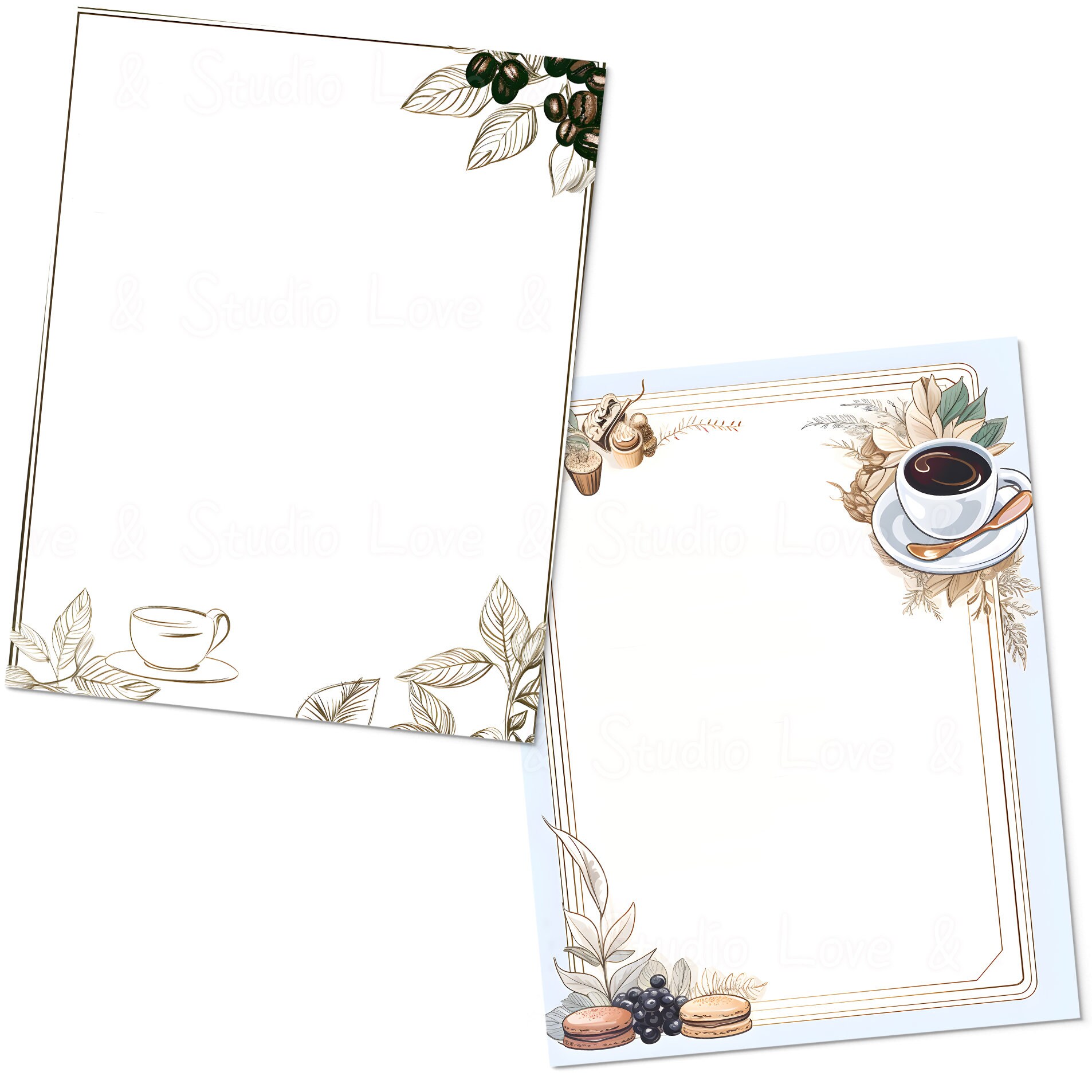 25 Cafe Menu Style Printable Letter Paper, Watercolor Page Border ...