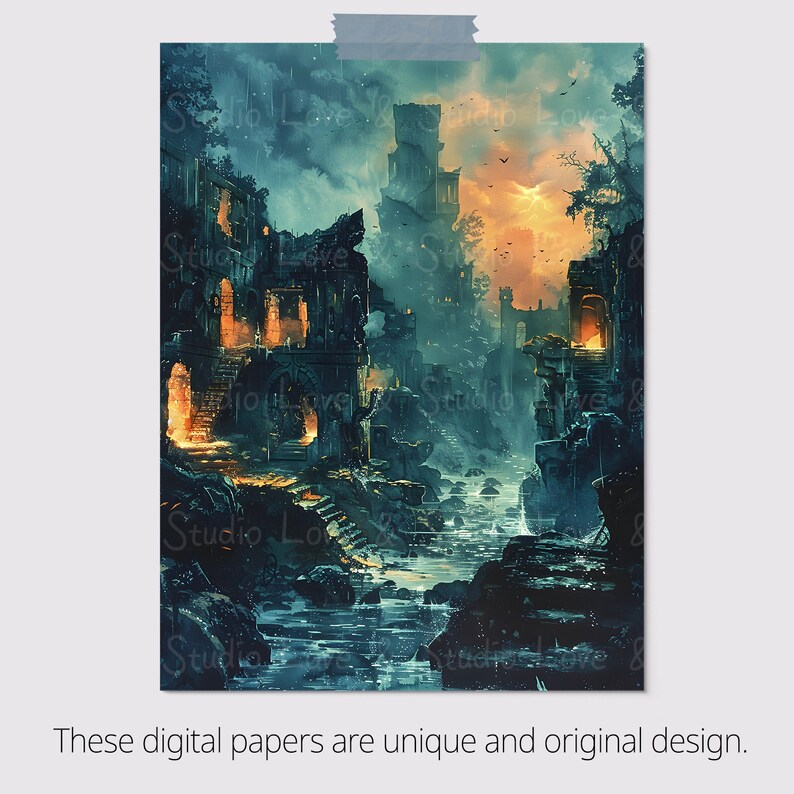 25 Phantasmal Underwater Ruin Digital Paper, Dark Fantasy Backdrop ...