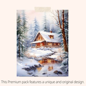 25 Log Cabins in the Snowy Forest Digital Paper, Watercolor Winter ...