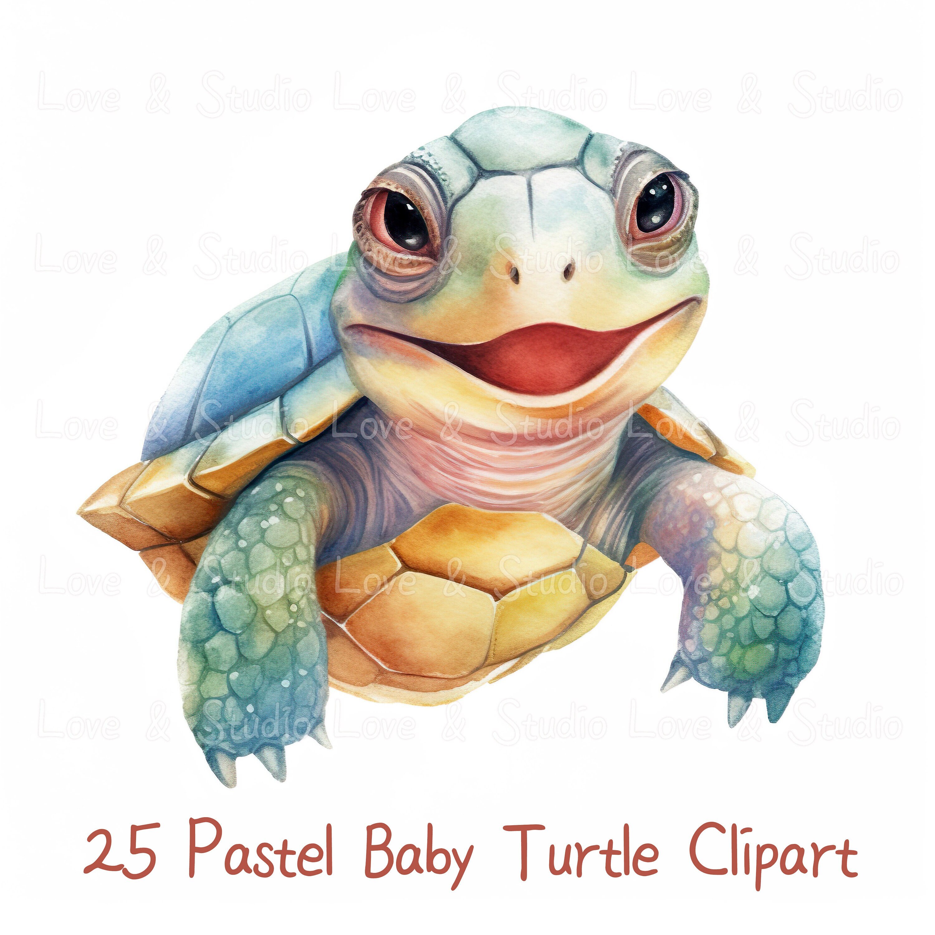 25 Pastel Baby Turtle Watercolor Clipart, Sea Turtle Illustration, High ...