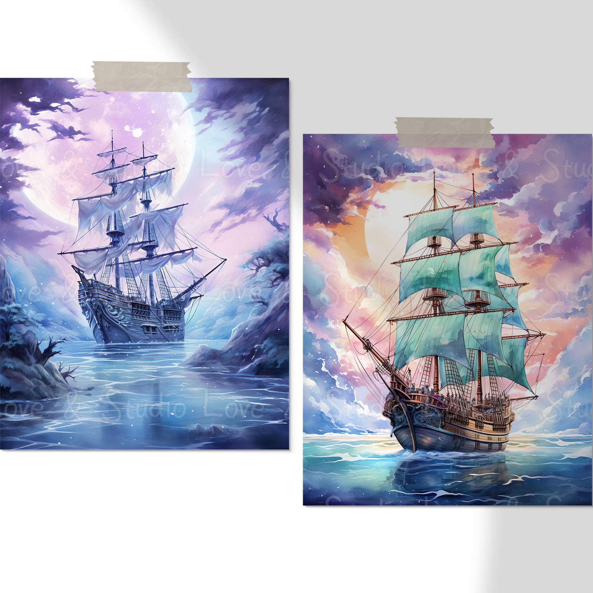 25 Pastel Pirate Ghost Ship Party Digital Paper, Soft Pastel Shade ...
