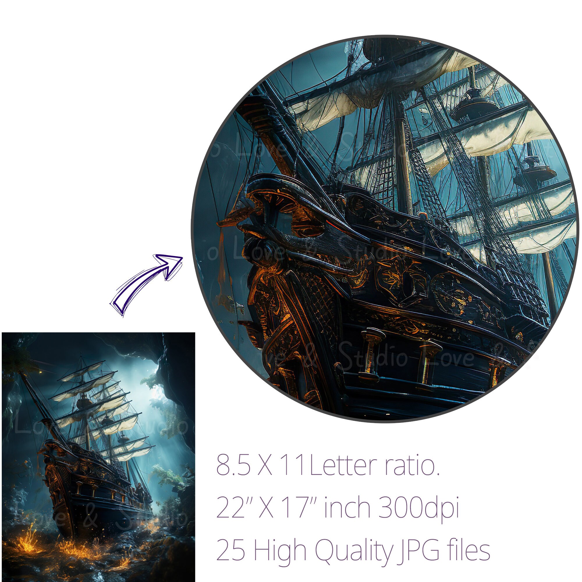 25 Underwater Ghost Ship Digital Paper, Printable Halloween Party ...