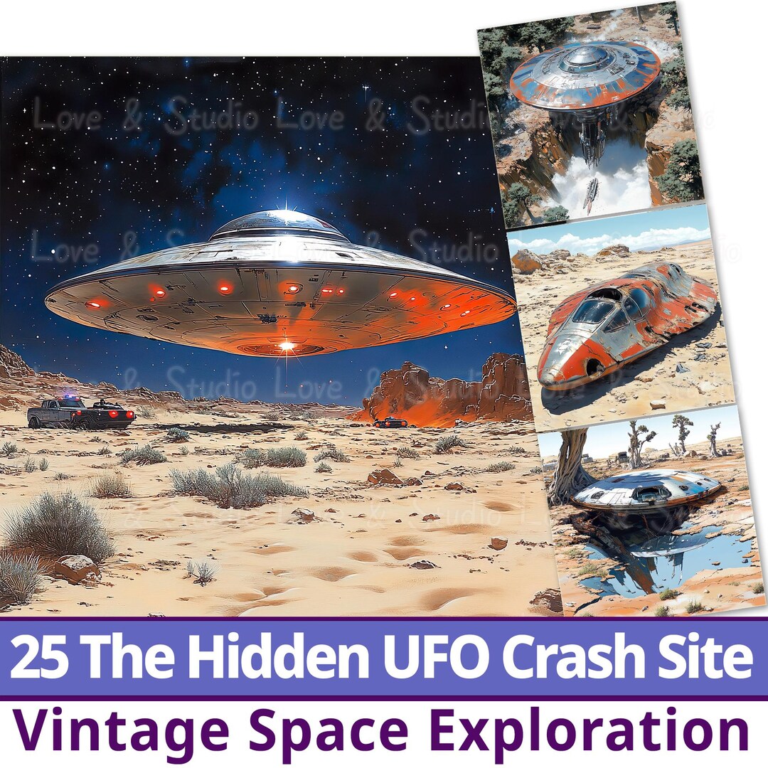 25 the Hidden UFO Crash Site Digital Paper, Vintage Space Exploration ...