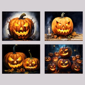 25 Jack O Lanterns Clipart, Printable Halloween Pumpkin Wall Art ...