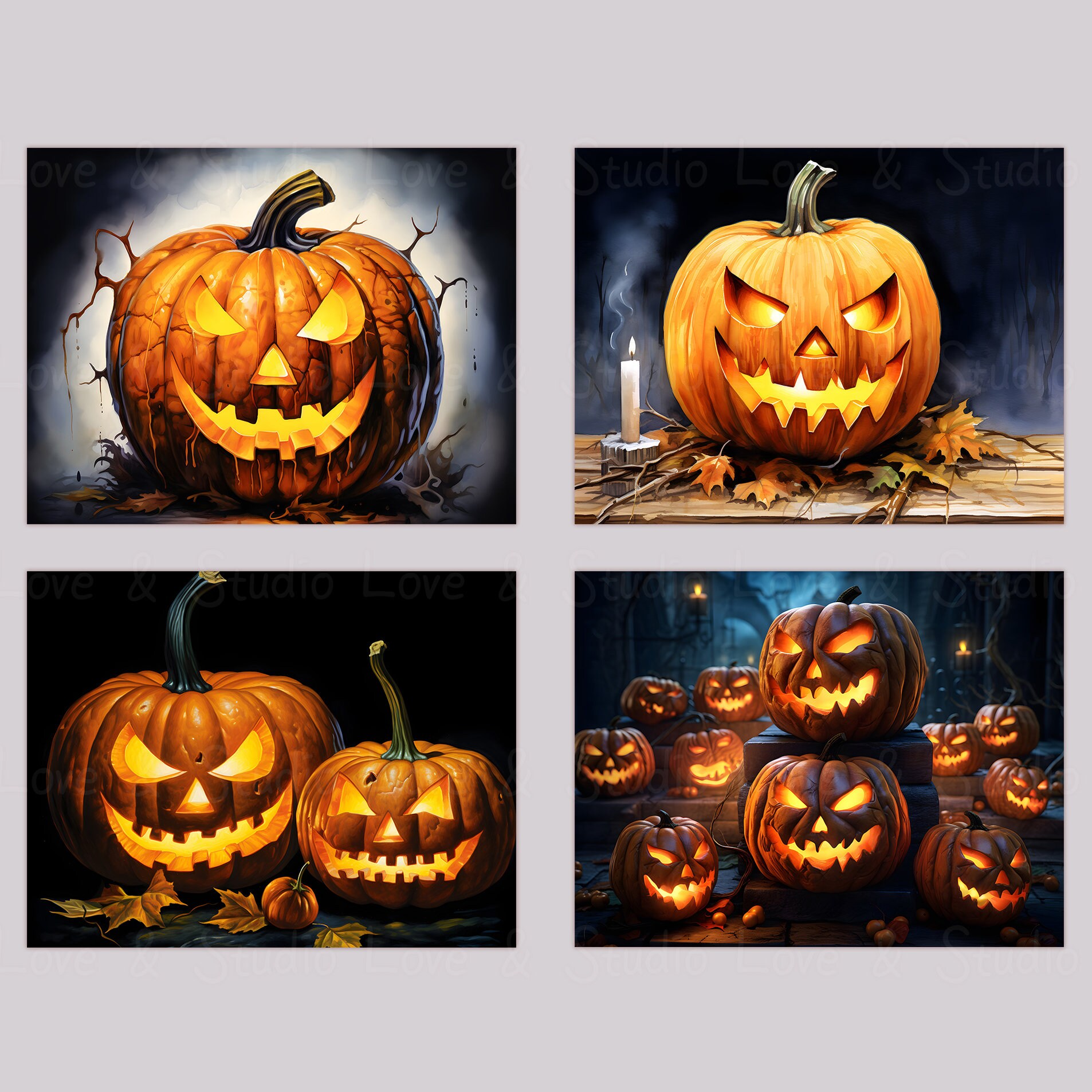 25 Jack O Lanterns Clipart Printable Halloween Pumpkin Wall - Etsy