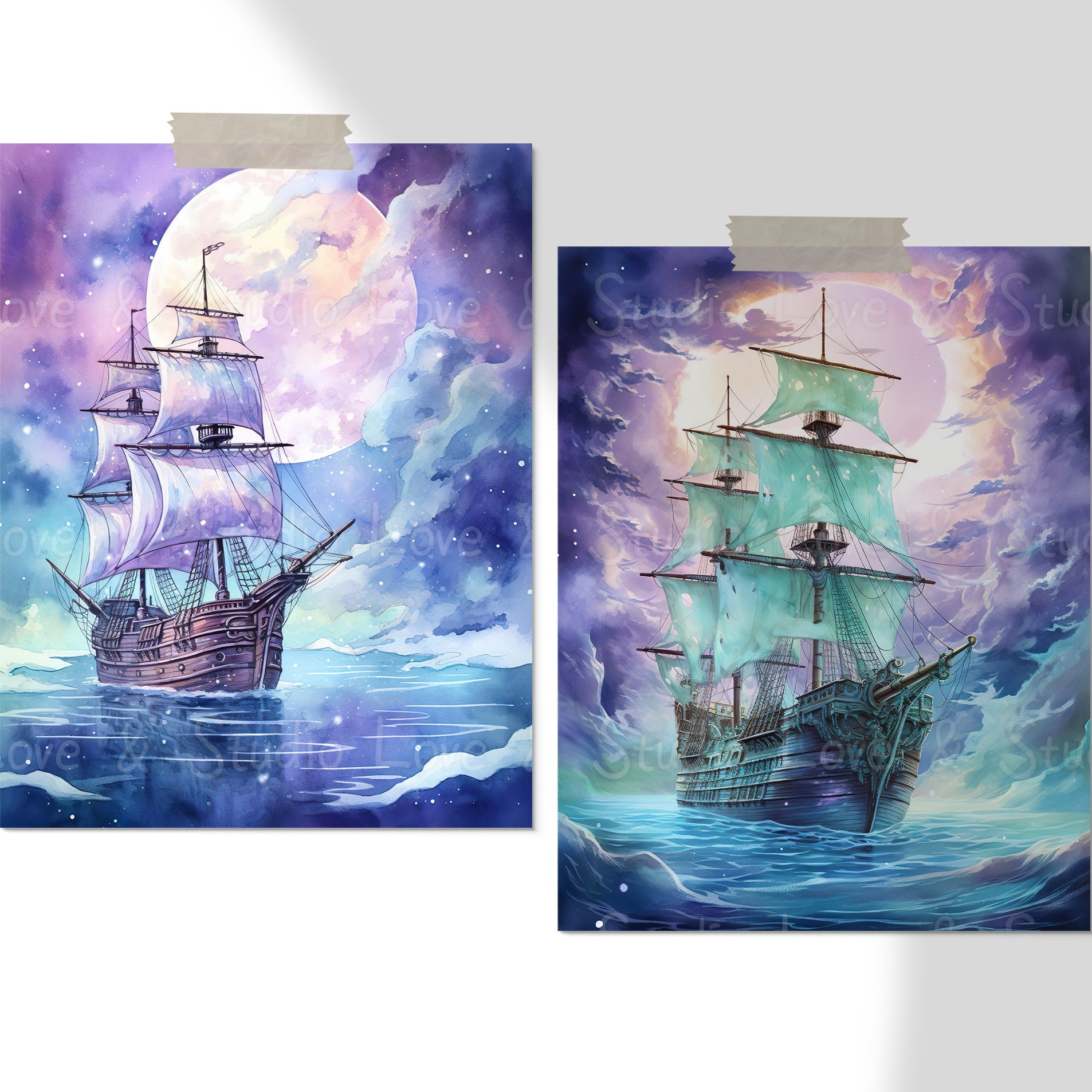 25 Pastel Pirate Ghost Ship Party Digital Paper, Soft Pastel Shade ...