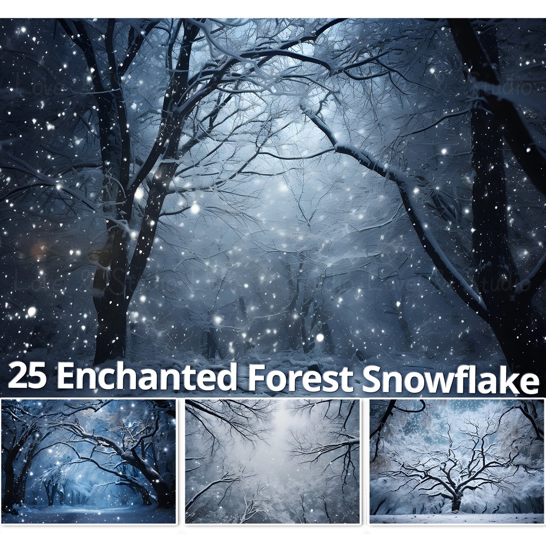 25 Enchanted Forest Snowflake Digital Paper, Fantasy Background ...