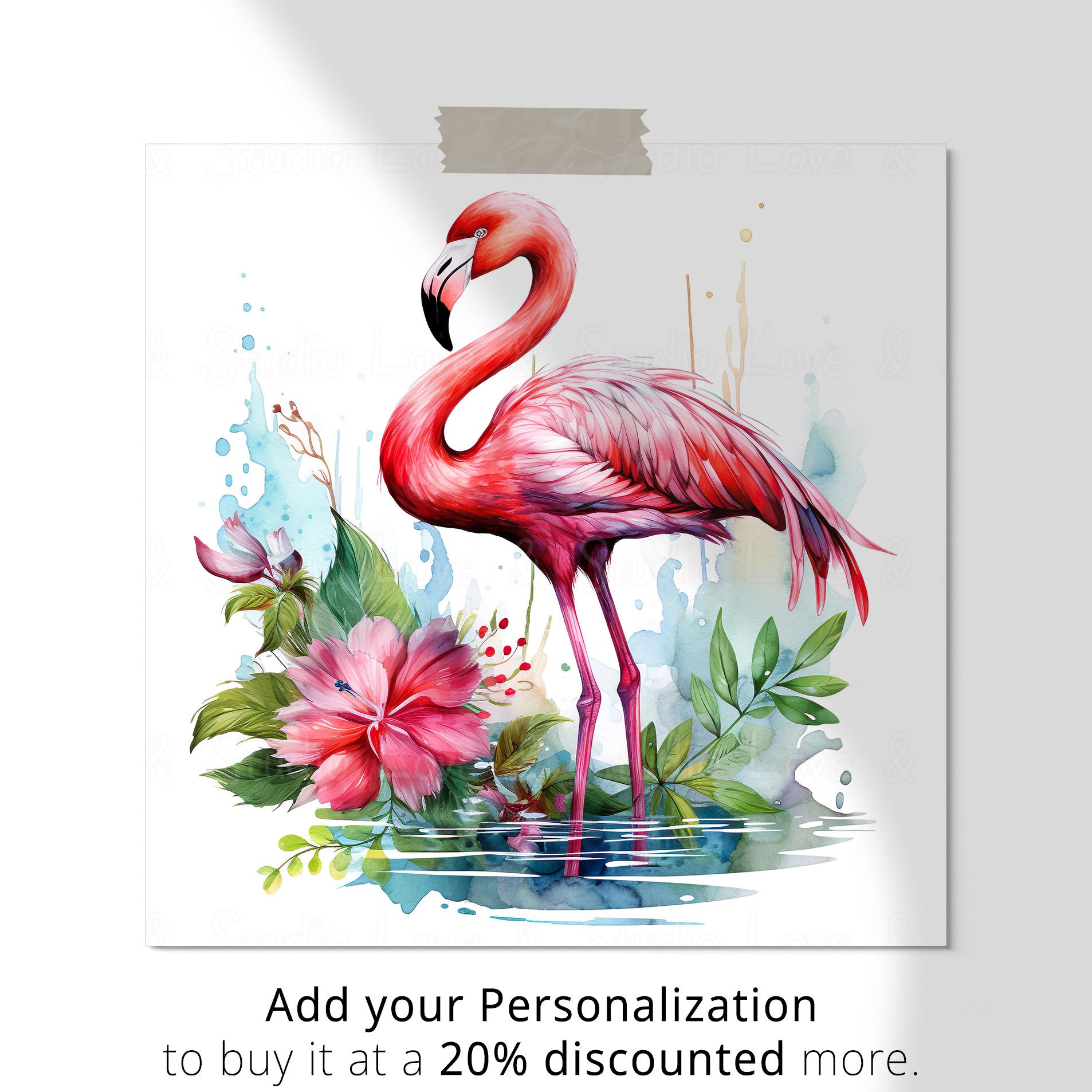 25 Pink Flamingo Watercolor Clipart, Tropical Birds With Flowers, High ...