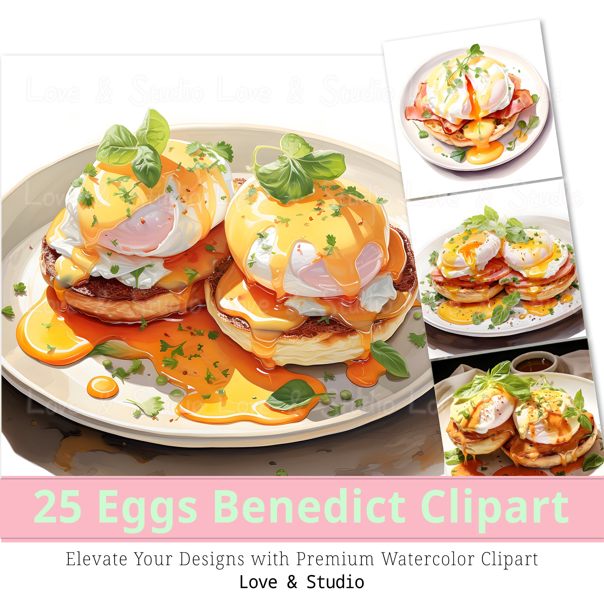25 Eggs Benedict Watercolor Clipart Indulgent Brunch Digital - Etsy