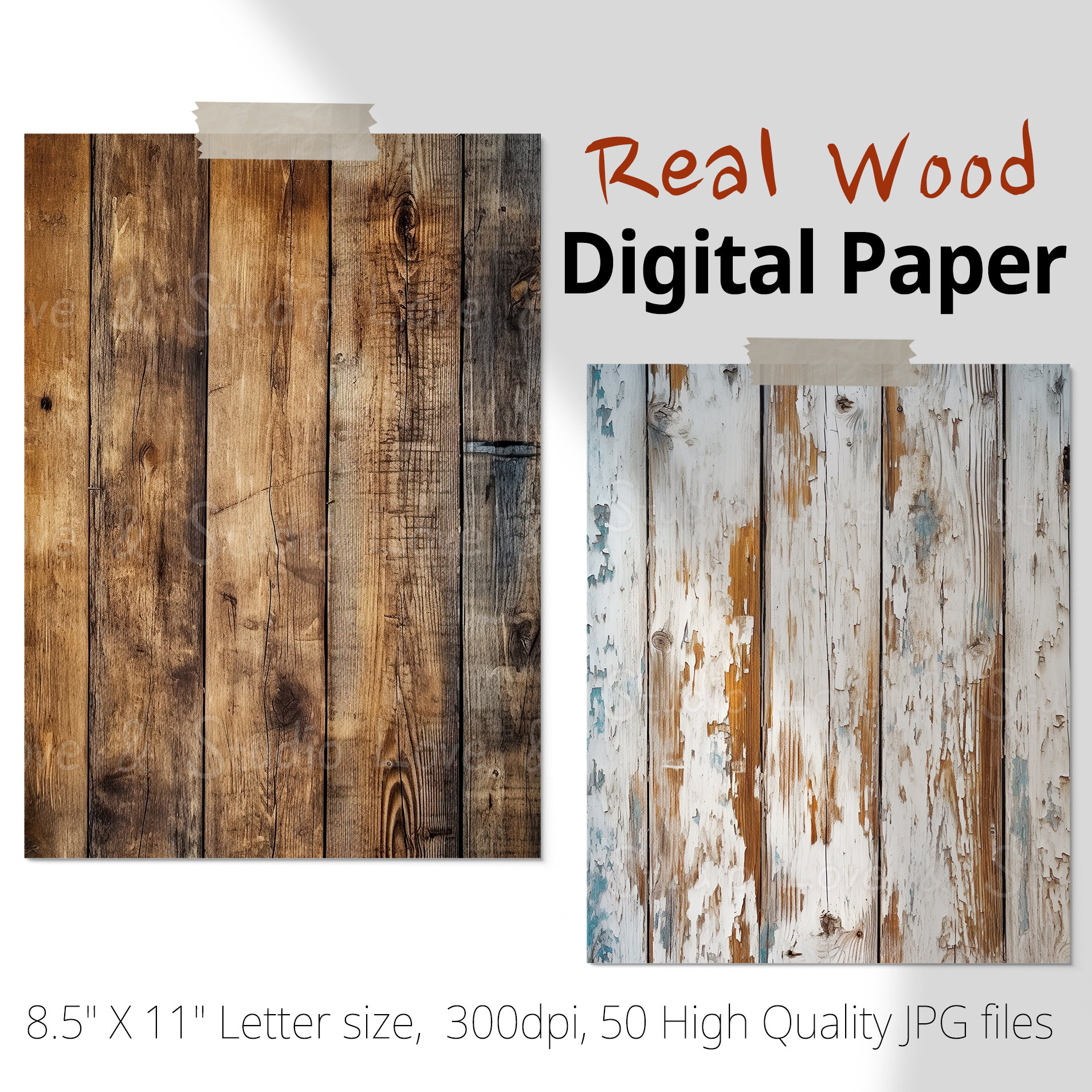 50 Rustic Wood Panel Digital Paper Packages, Real Wood Texture, Old ...