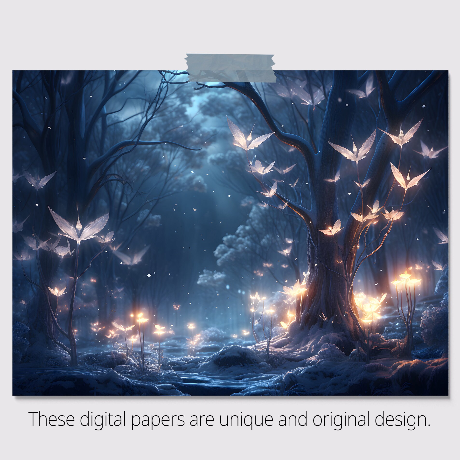 25 Enchanted Fairy Snowstorm Forest Digital Paper, Fantasy Background ...