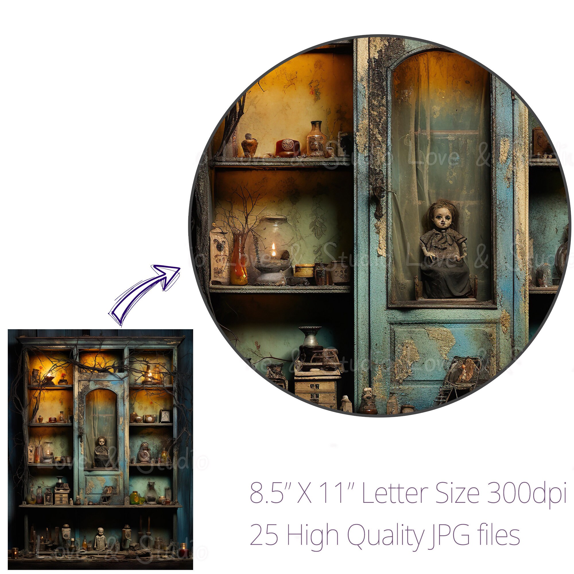 25 Sinister Dollhouse Digital Paper. Watercolor Horror Printable ...