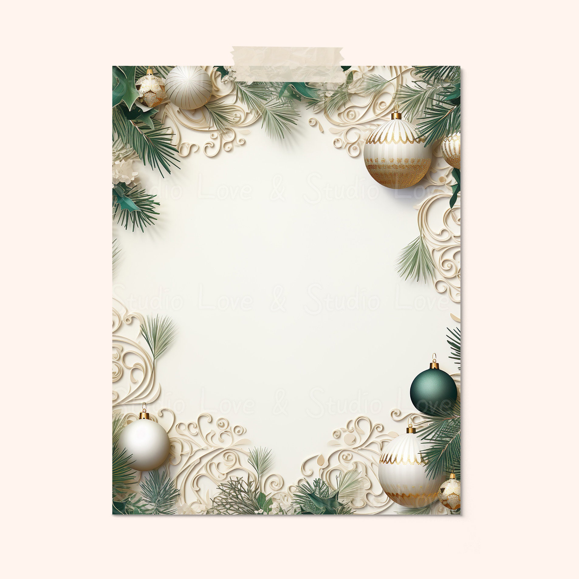 25 Christmas Trees Printable Letter Paper, Watercolor X-mas Page Border ...