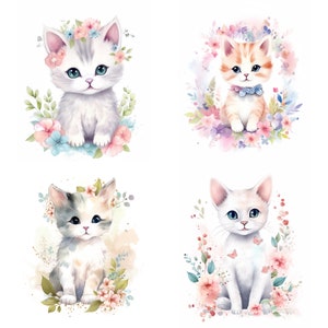 20 Cat Clipart Commercial Use, Cute Kitten Cats Clipart, Botanical ...