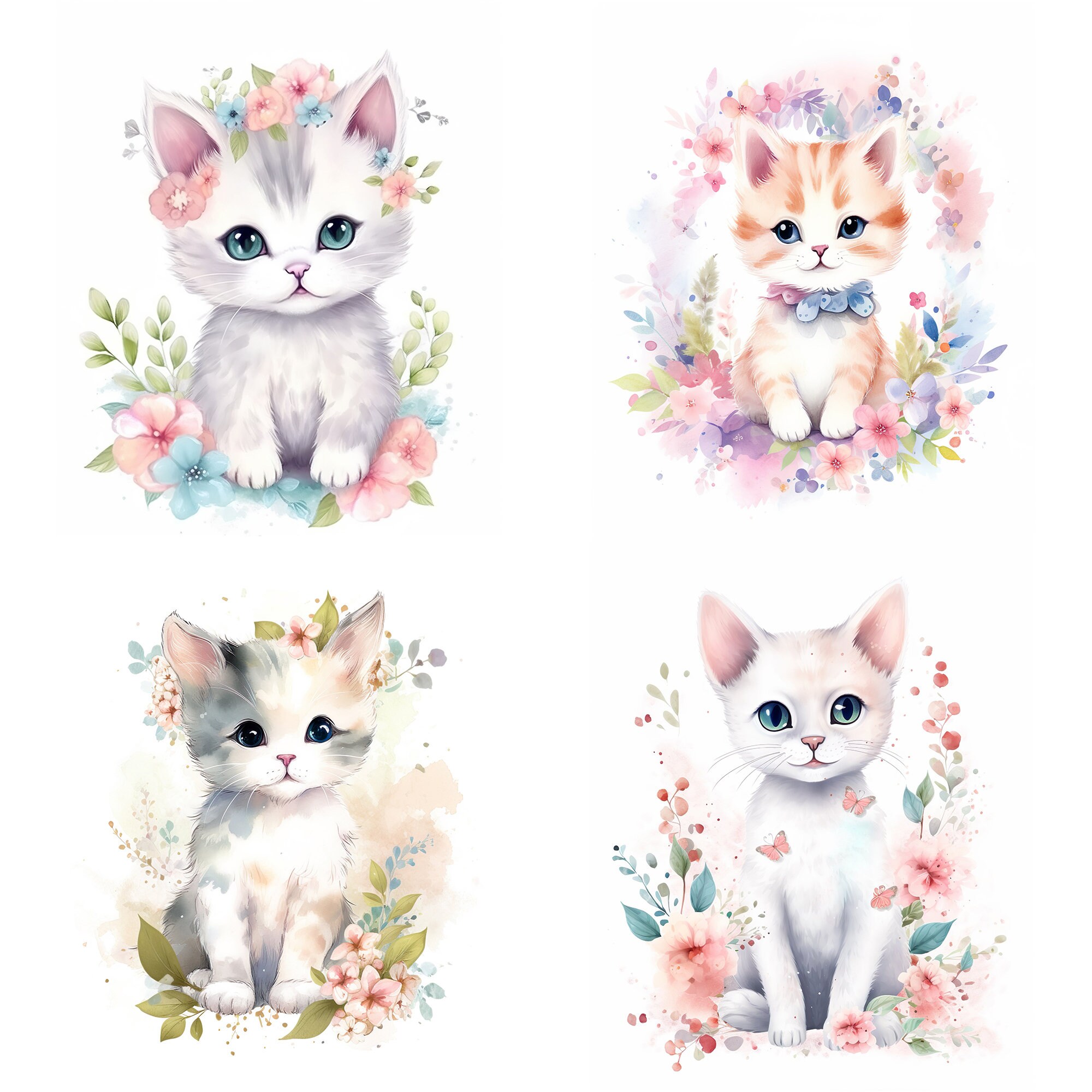 20 Cat Clipart Commercial Use, Cute Kitten Cats Clipart, Botanical ...
