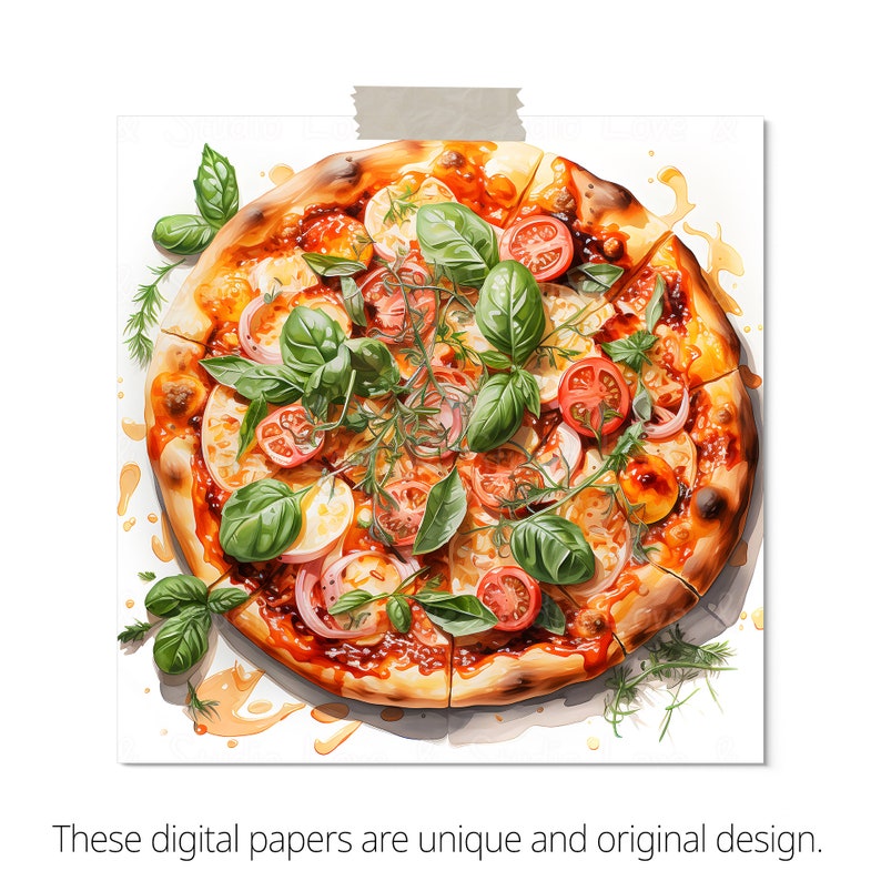 25 Cheesy Topped Pizza Watercolor Clipart Happy Meal Digital - Etsy