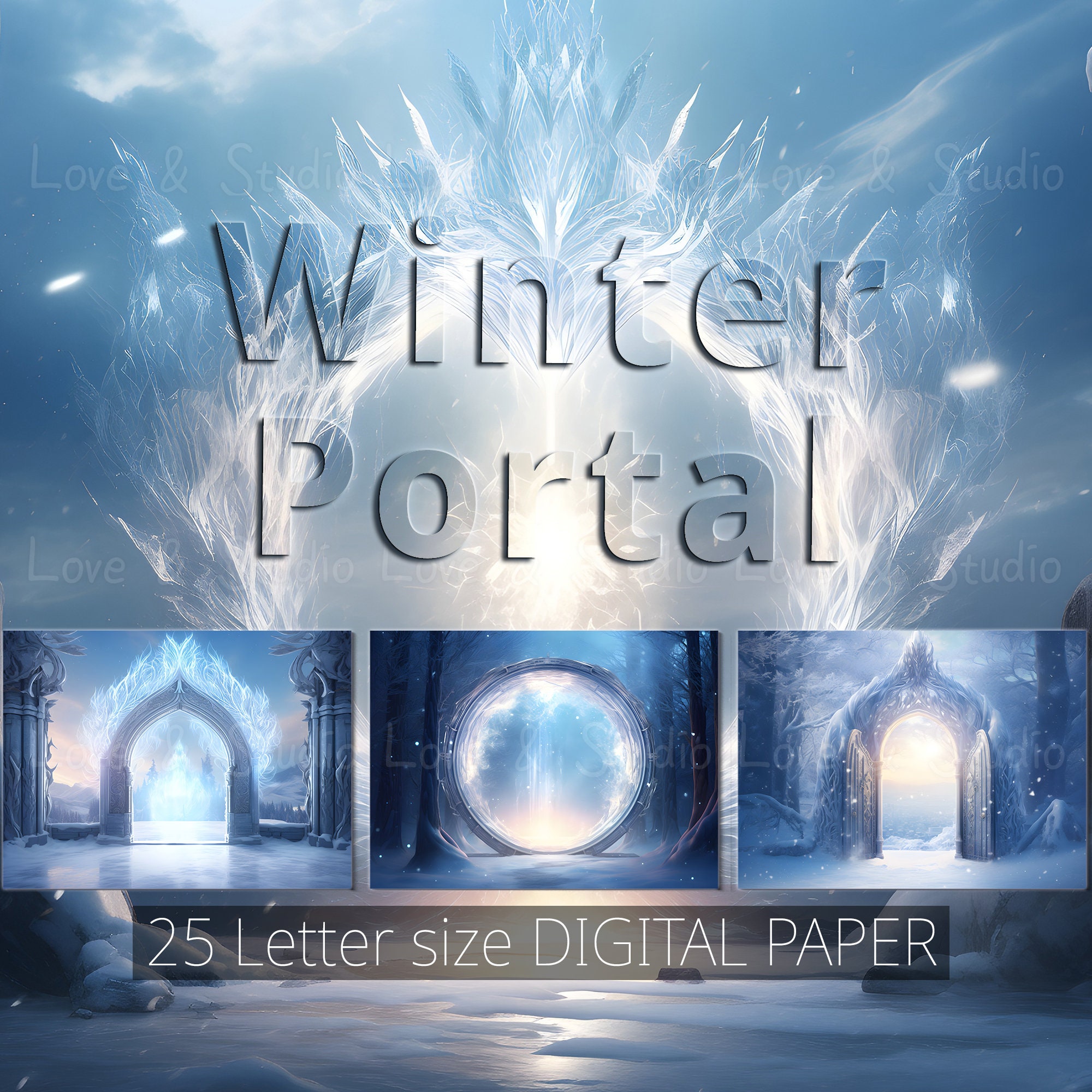 25 Winter Portal Digital Paper, Printable Fantasy Magical Energy, A ...