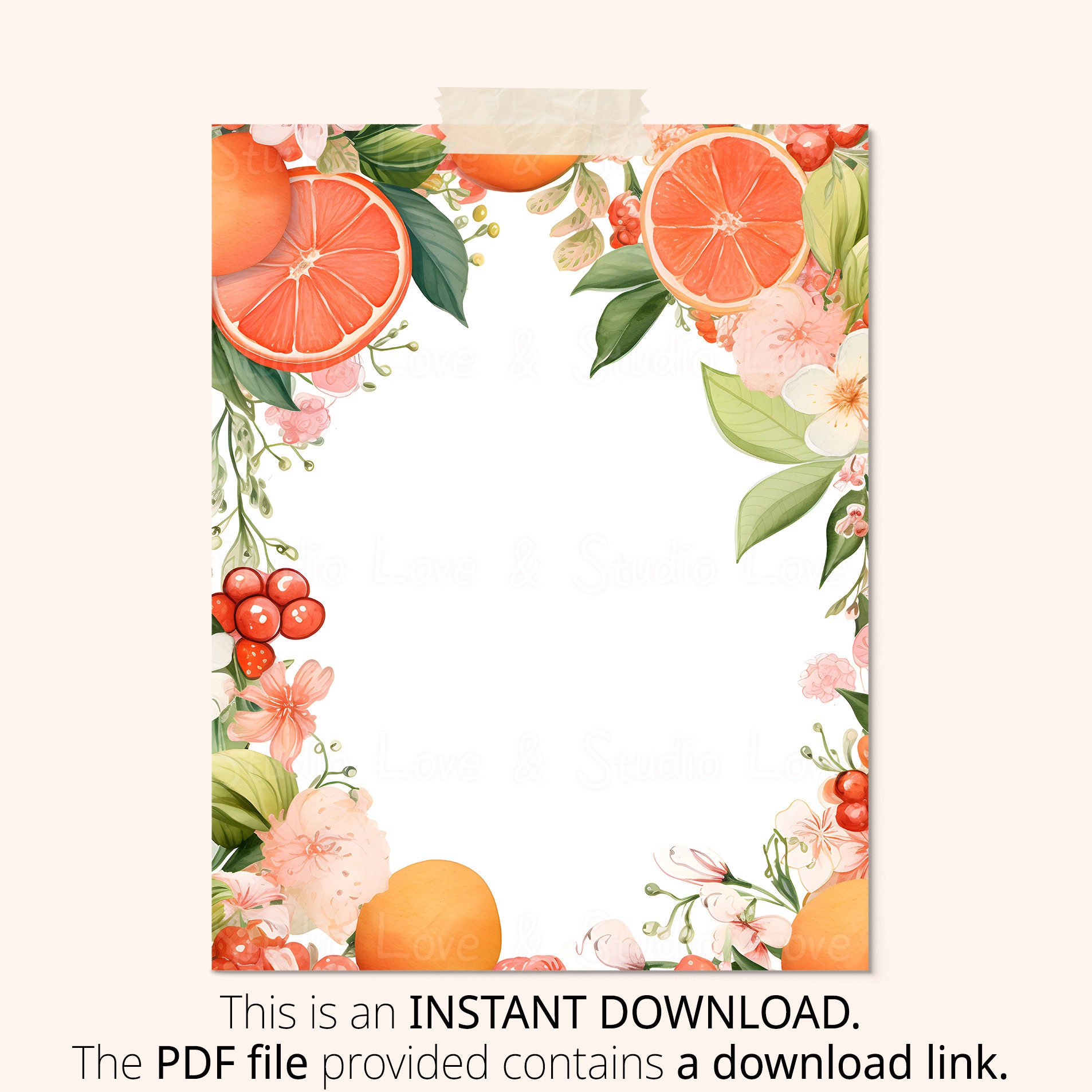 25 Fruits Pattern Printable Letter Paper Watercolor Page - Etsy