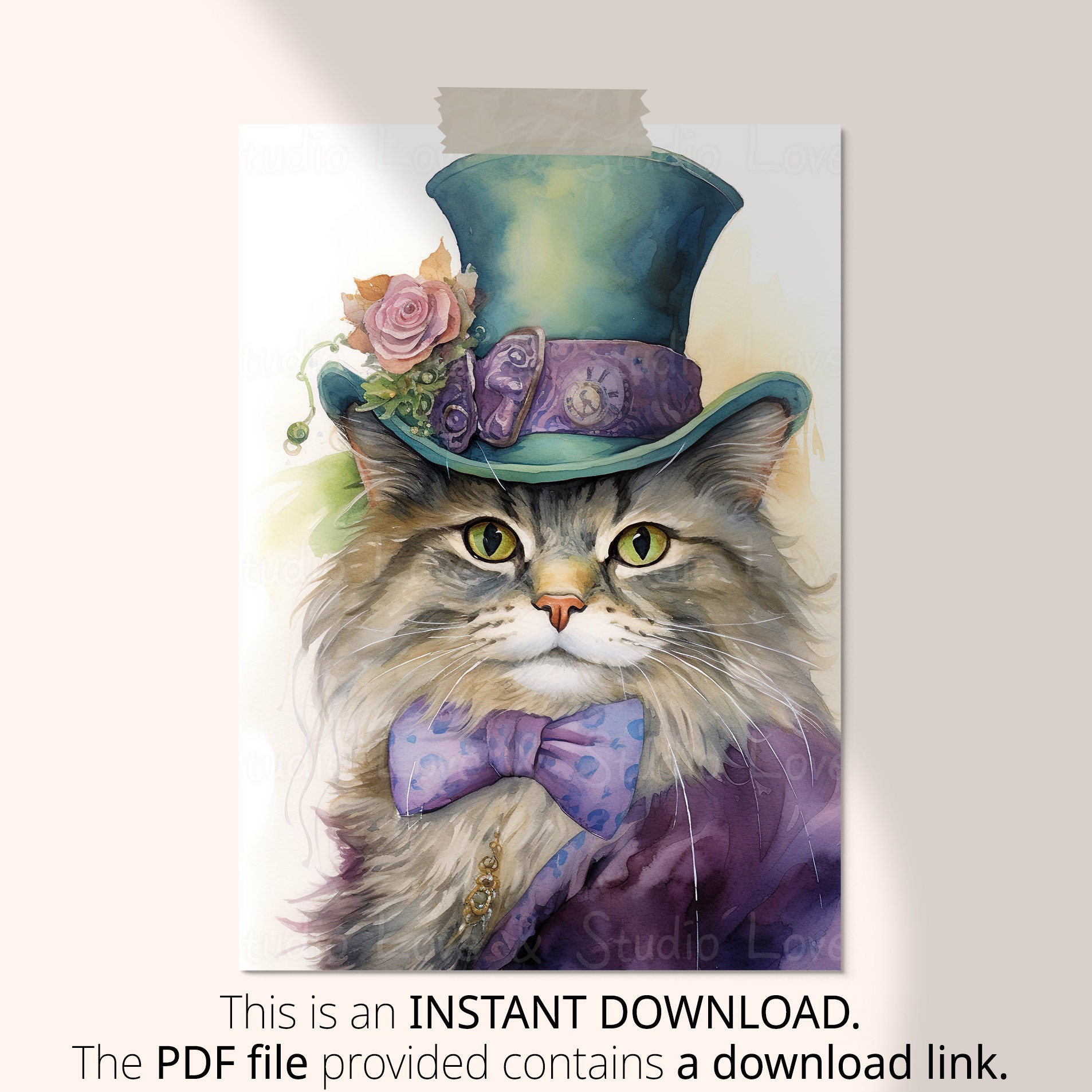 25 Mad Hatter Cat Clipart. Cat in Wonderland Print. Halloween Party ...