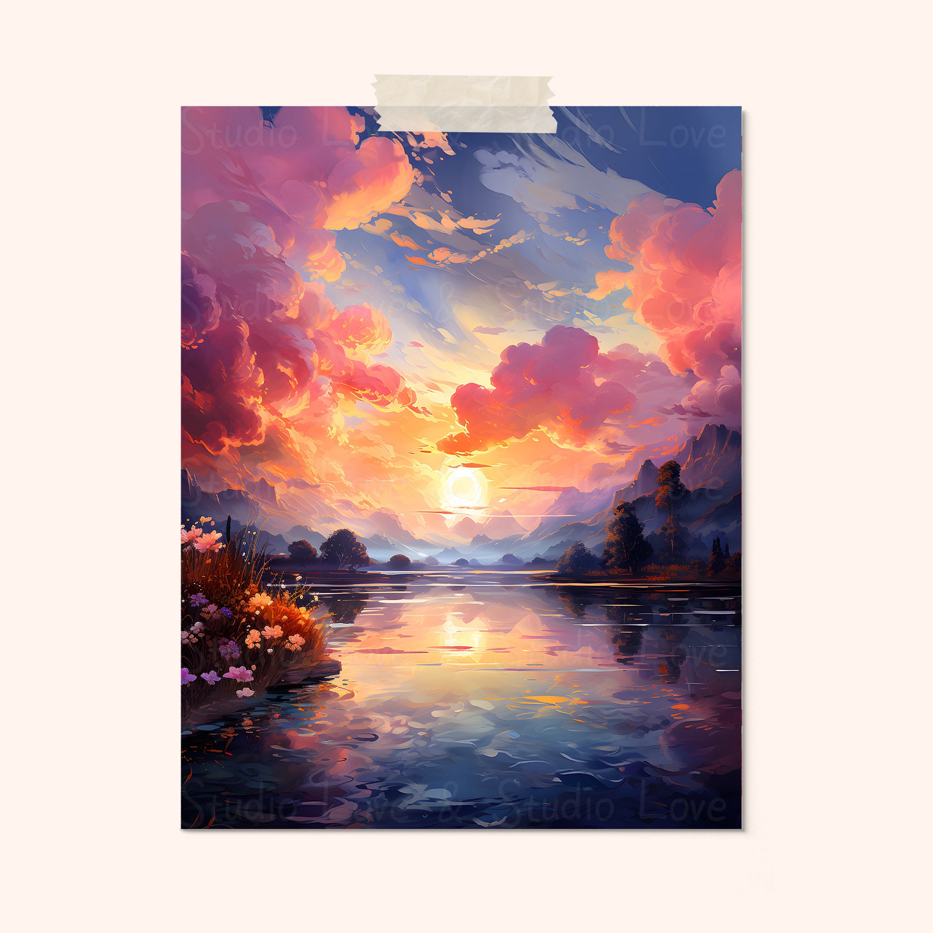 25 Watercolor the Sunset Sky Digital Paper. Fantastic Cloudy Heaven ...