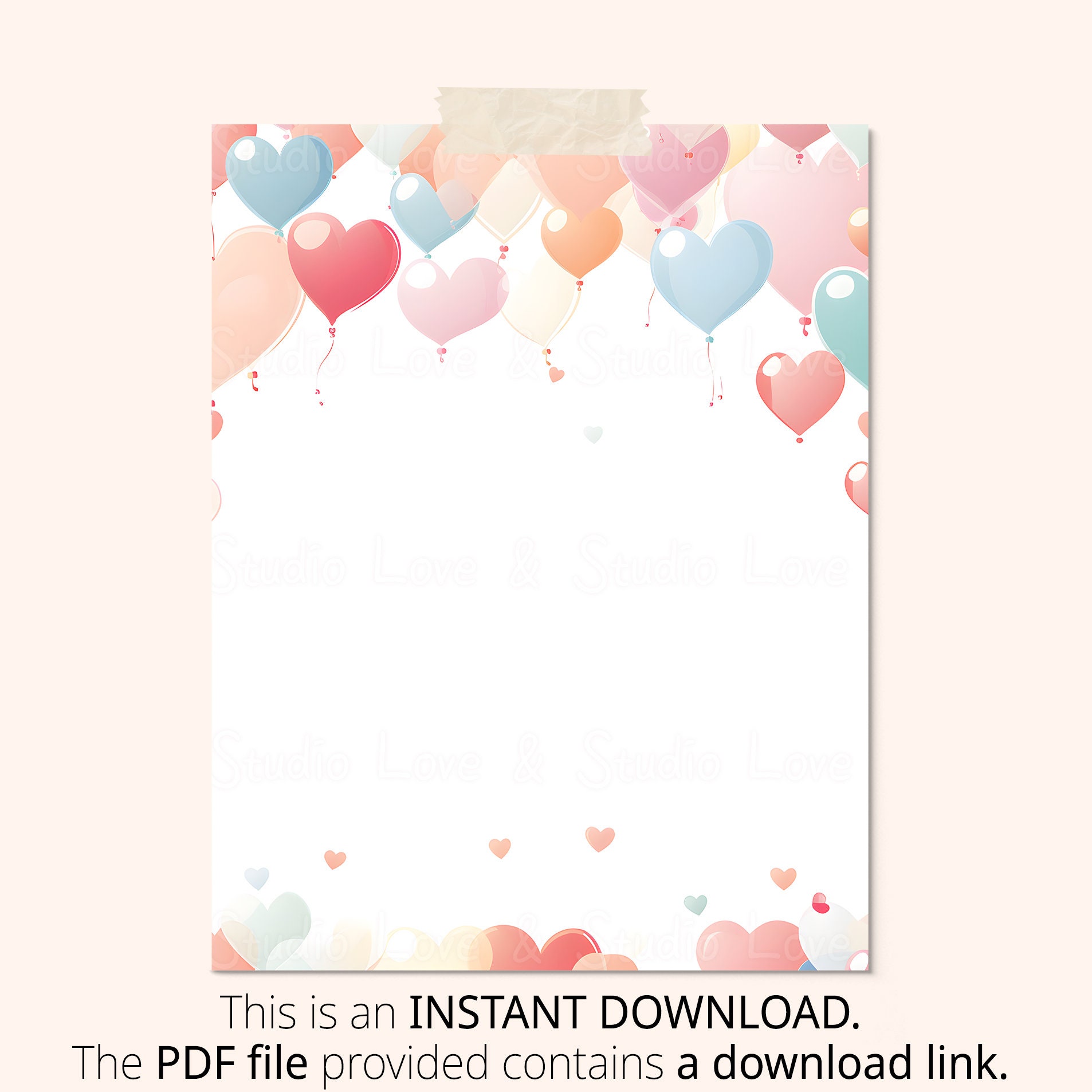 25 Heart Balloon Printable Love Letter Paper Valentine's - Etsy