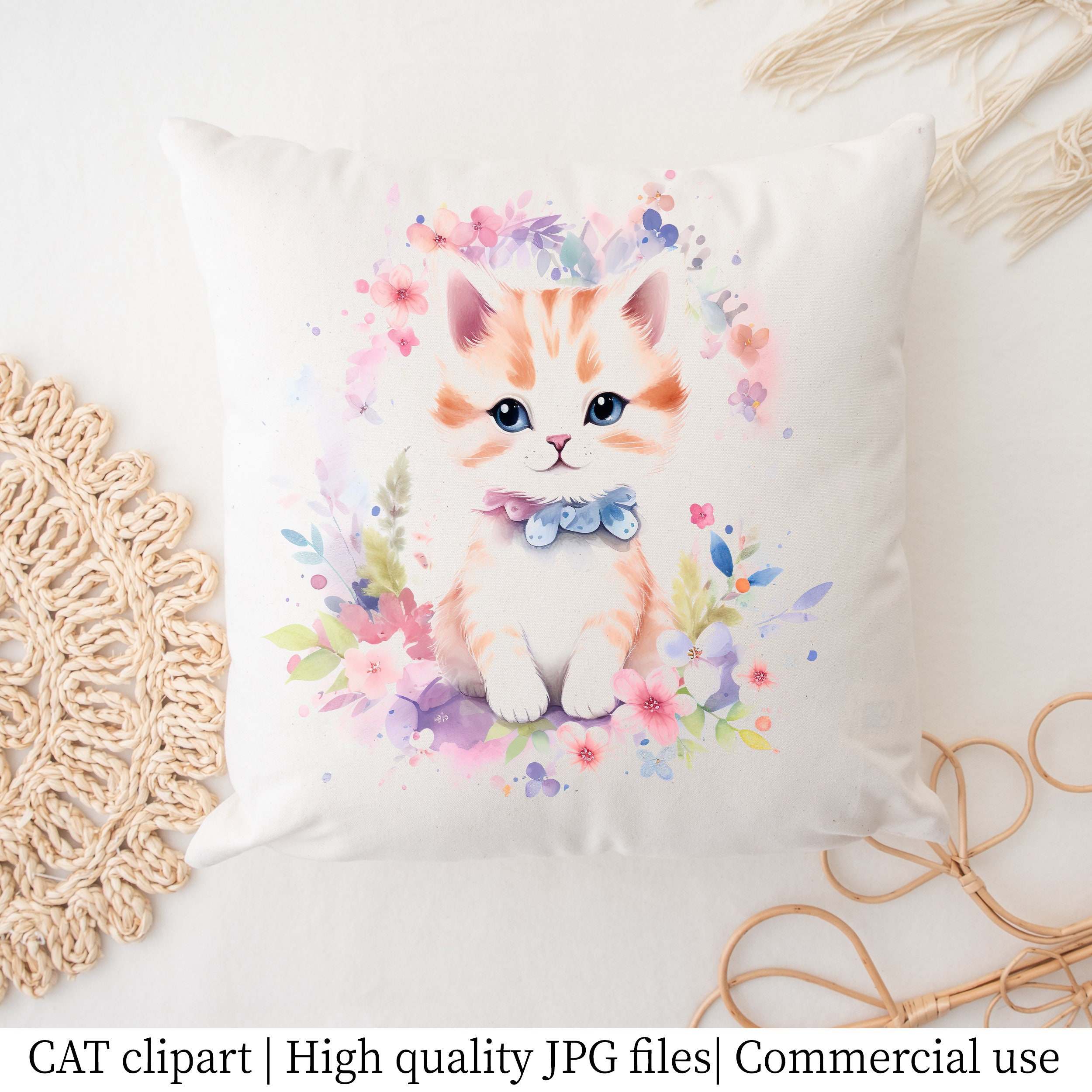 20 Cat Clipart Commercial Use, Cute Kitten Cats Clipart, Botanical ...