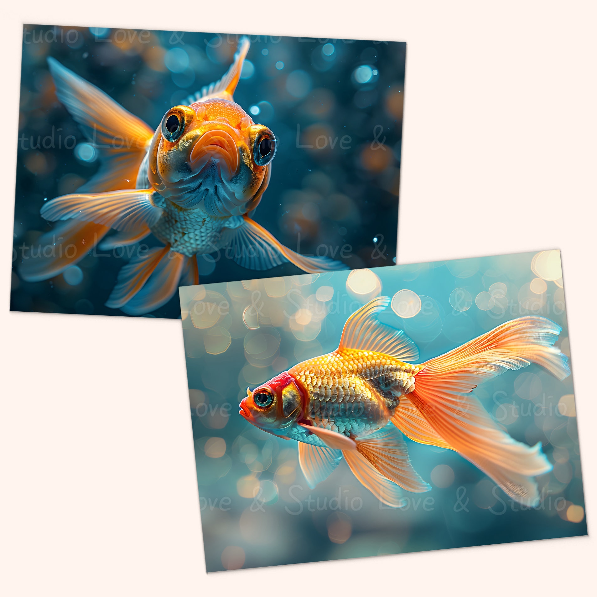 25 Colorful Goldfish Portrait Digital Paper, Printable Realistic Fish ...