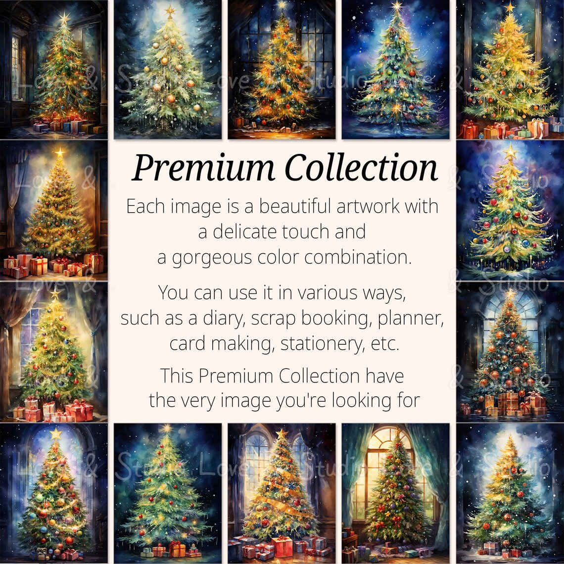 25 Watercolor Christmas Tree Digital Paper, Colorful Ornament ...