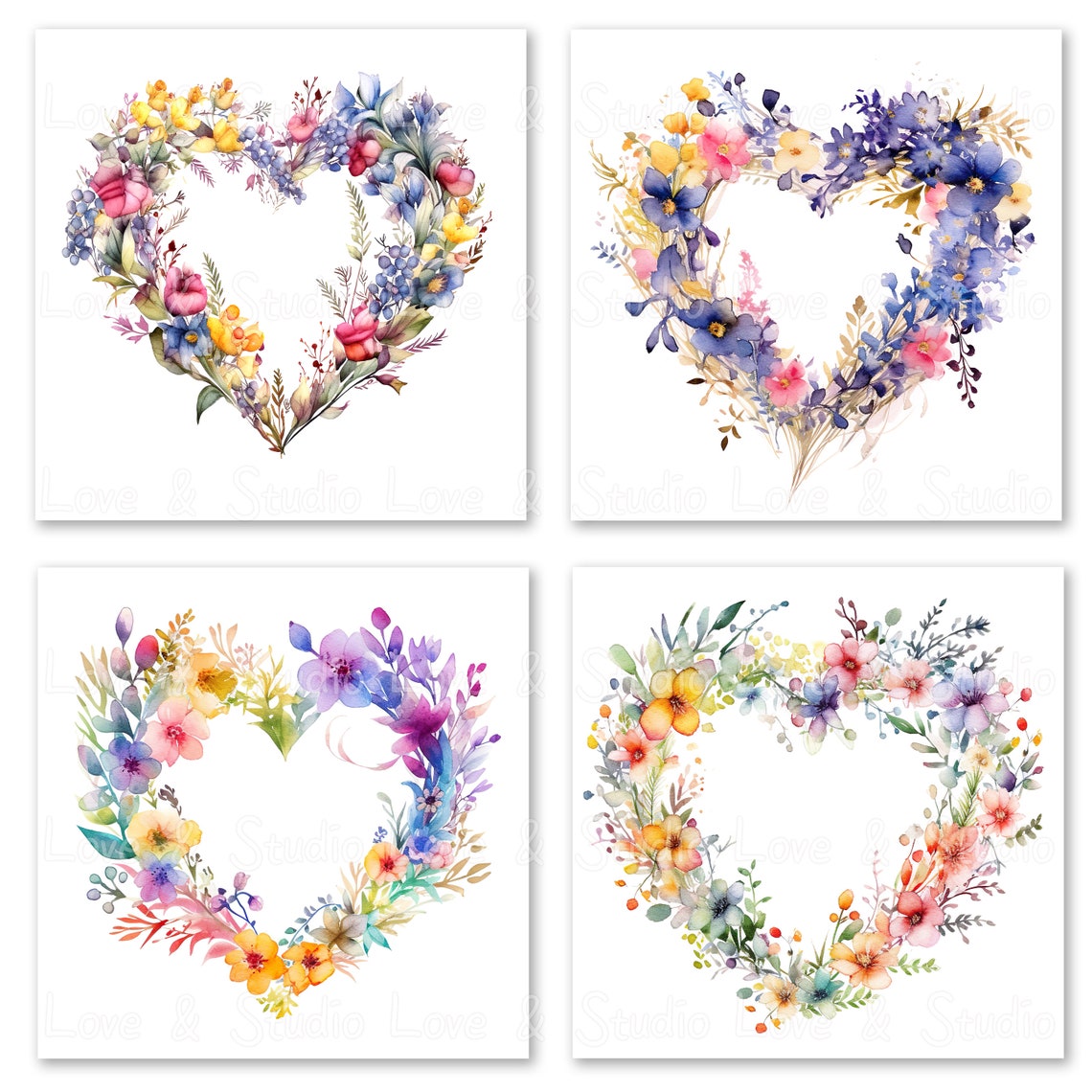 25 Pastel Flower Heart Wreath Clipart. Digital Valentine's Day ...