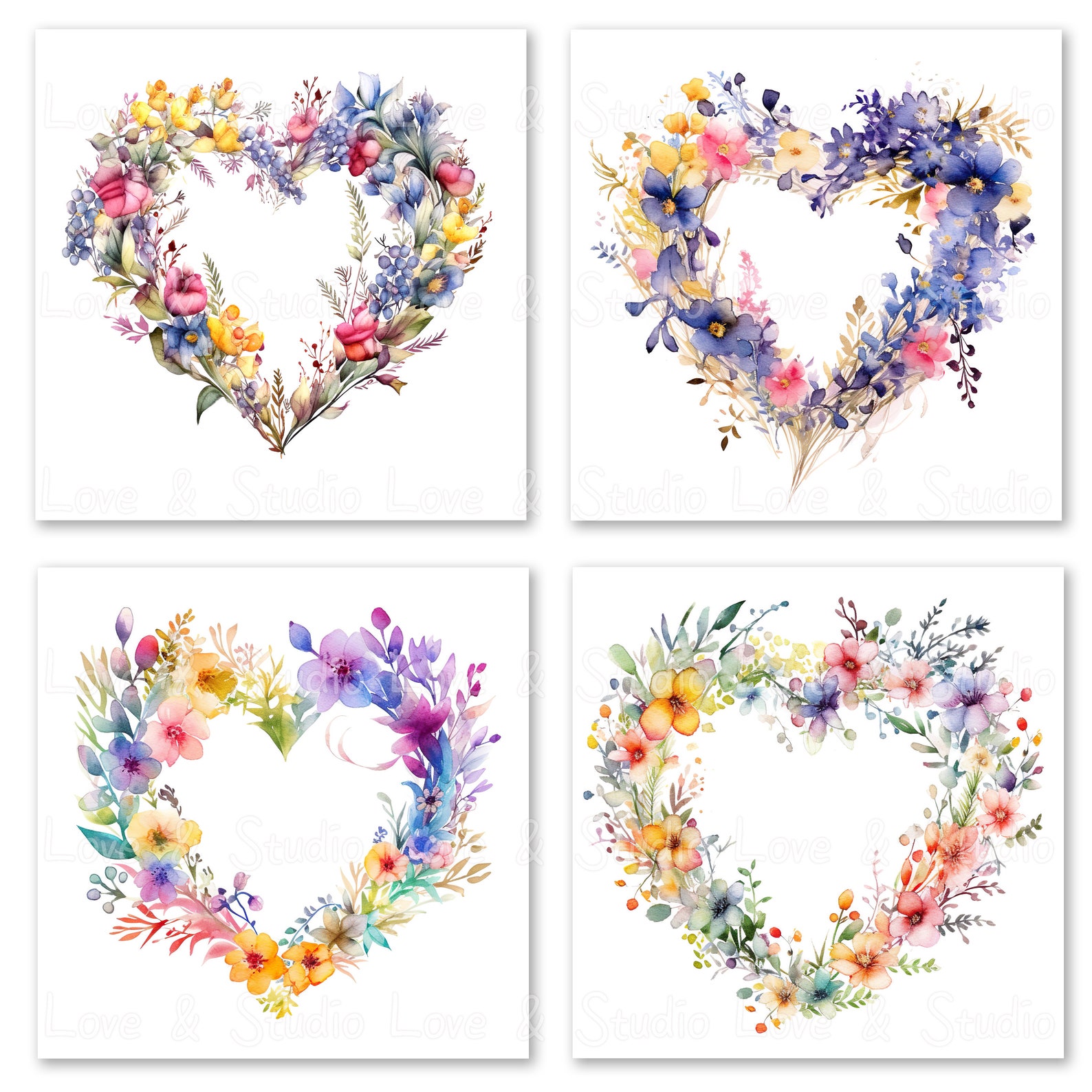 25 Pastel Flower Heart Wreath Clipart. Digital Valentine's Day ...
