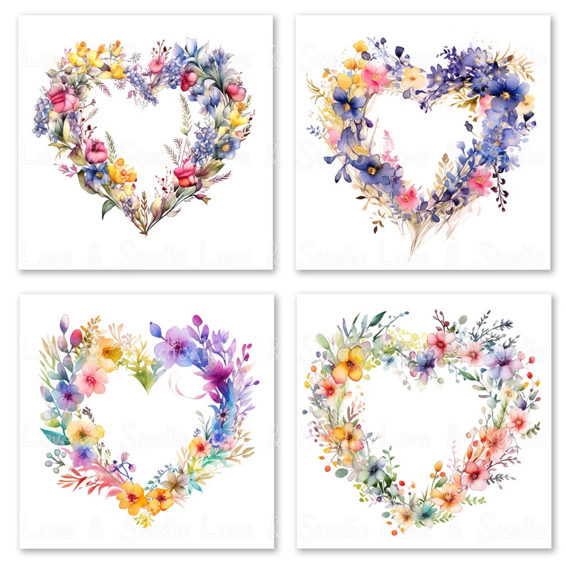 25 Pastel Flower Heart Wreath Clipart. Digital Valentine's Day ...