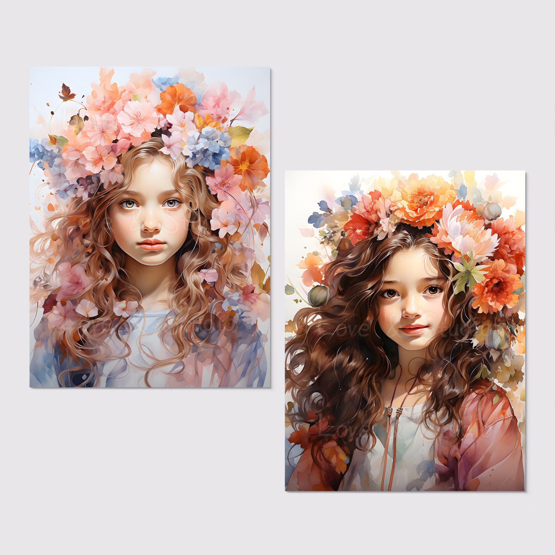 25 Watercolorlittle Girl's Connection With Flowers Digital - Etsy