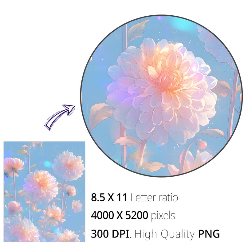 25 Enchanted Holographic Dahlia Digital Paper, Sparkling Floral Clipart ...