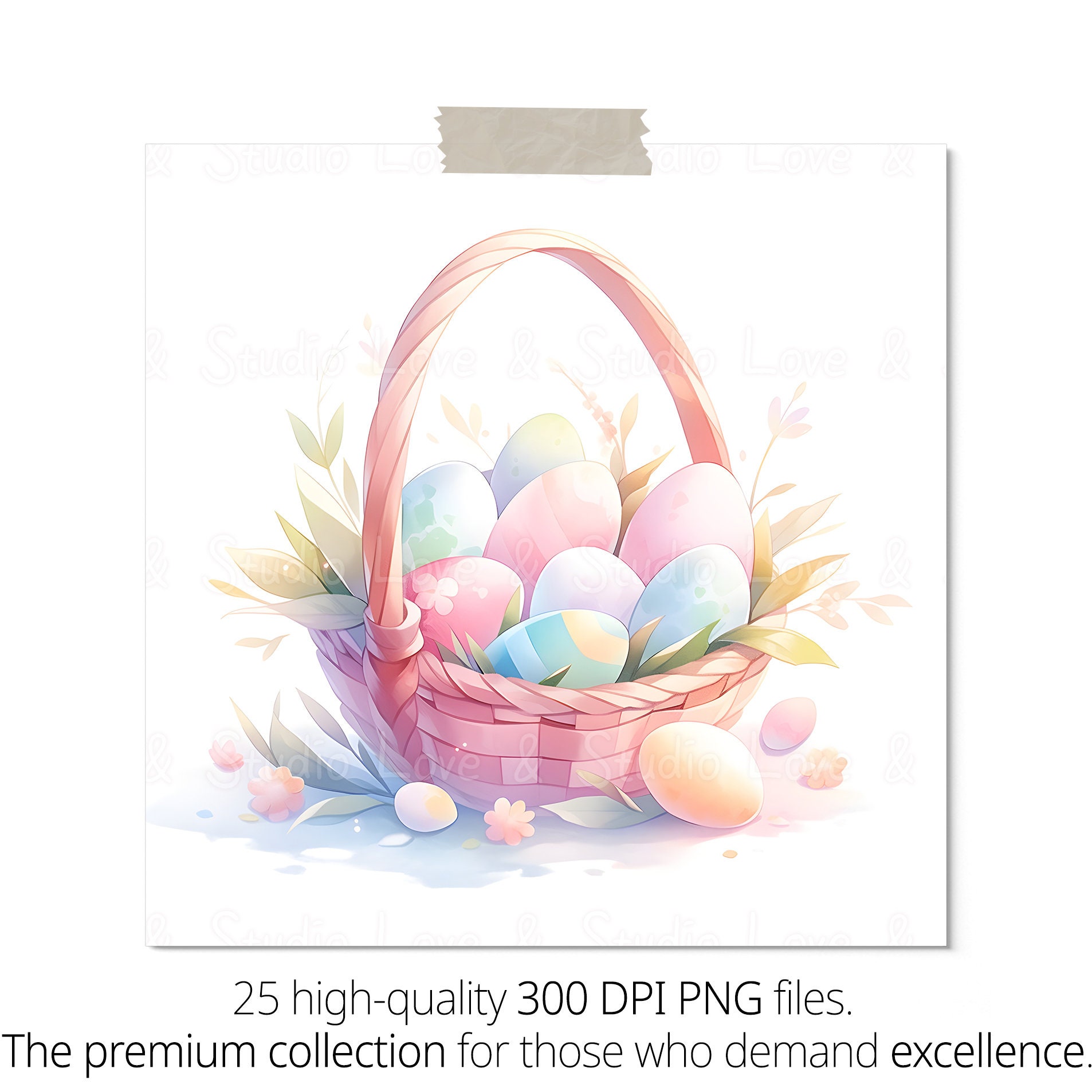 25 Easter Eggs Basket Clipart, Printable Colorful Delight Watercolor ...