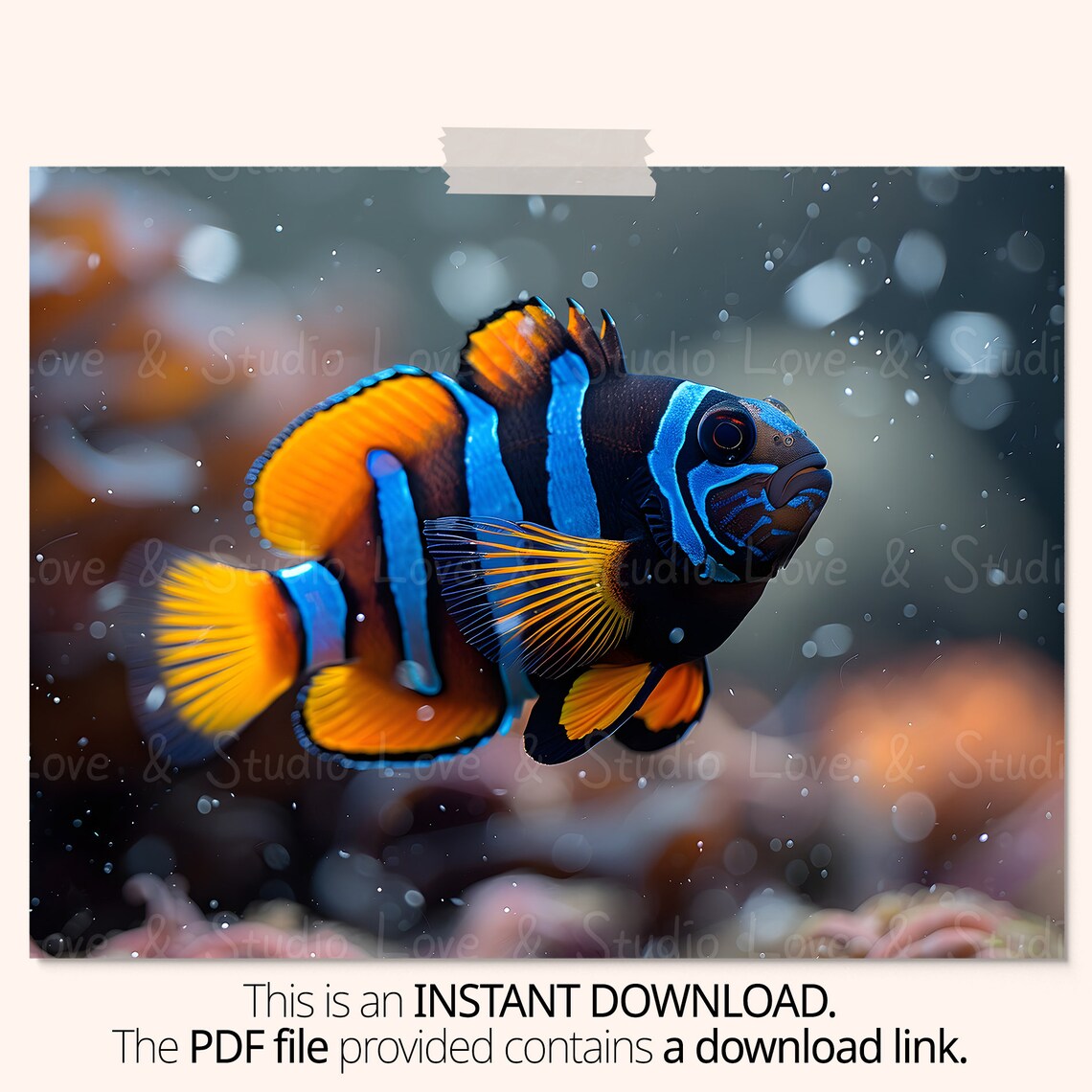 25 Colorful Striped Dancing Fish Portrait Digital Paper, Printable ...