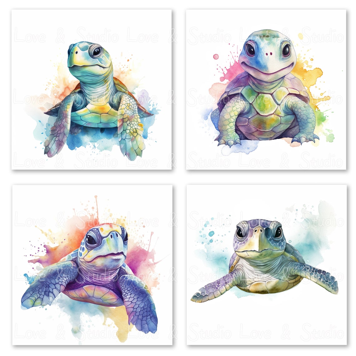 25 Pastel Baby Turtle Watercolor Clipart, Sea Turtle Illustration, High ...