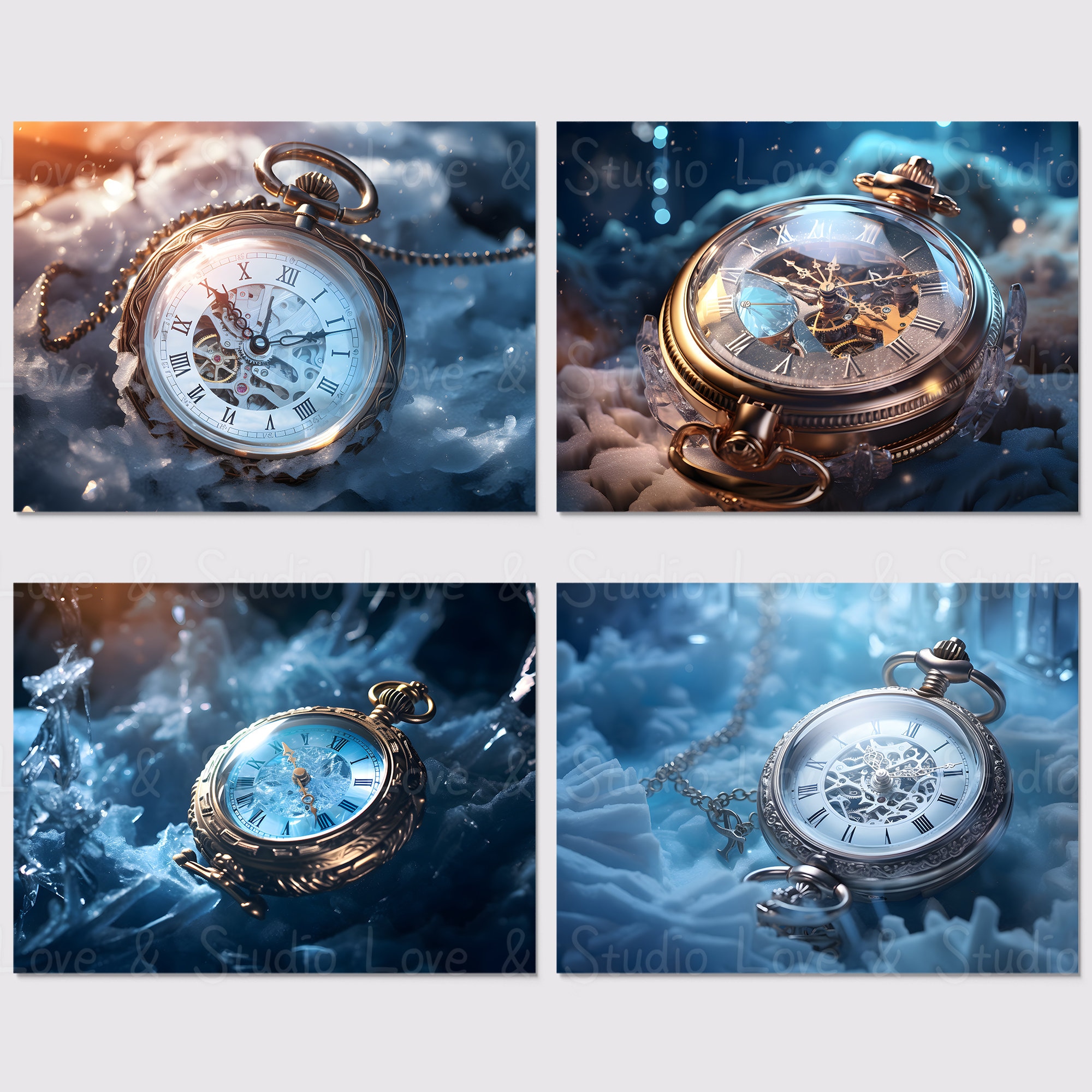 25 Frozen Timepieces Digital Paper Printable Fantasy Antique - Etsy