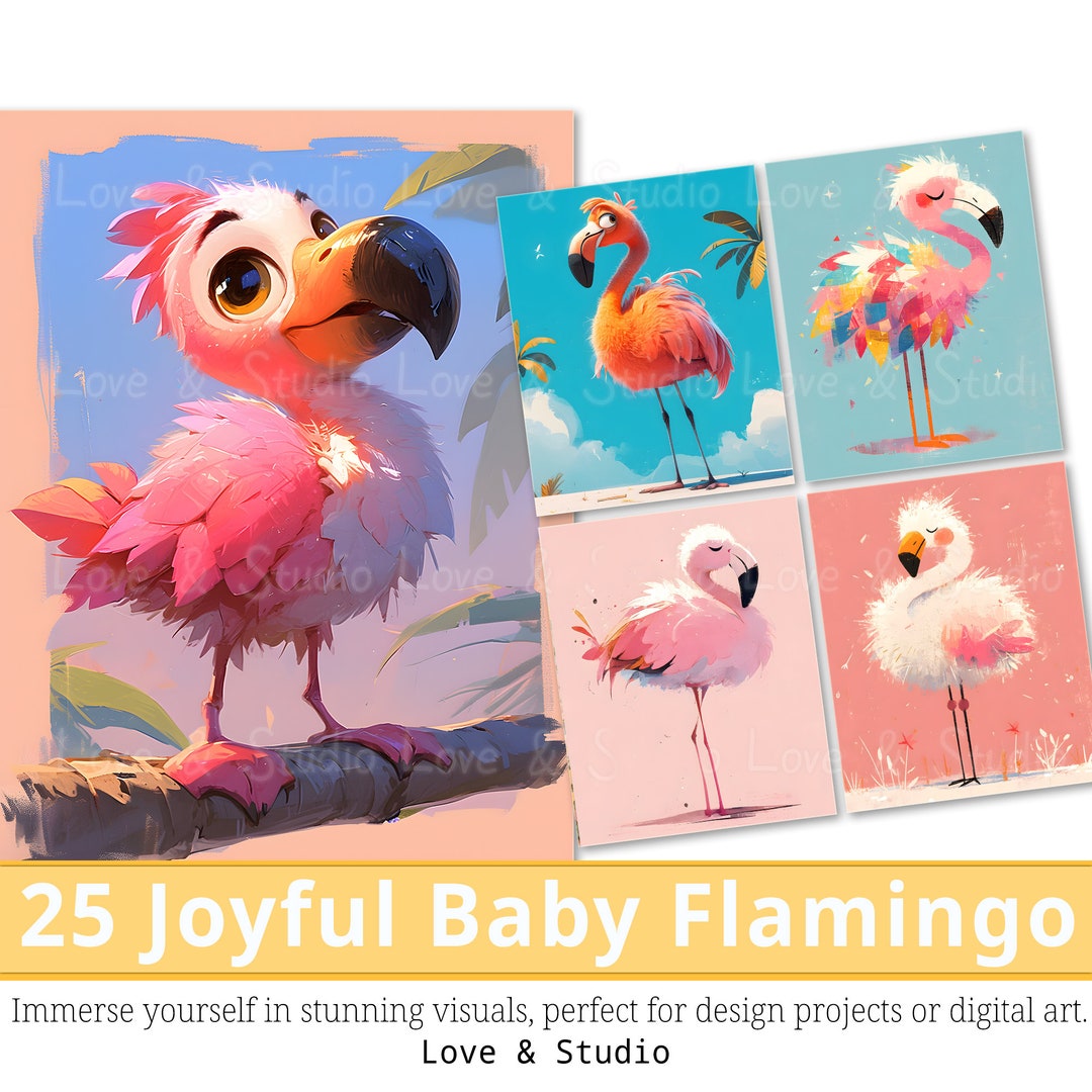 25 Joyful Baby Flamingo Digital Paper. Happy Safari Animal Clipart ...